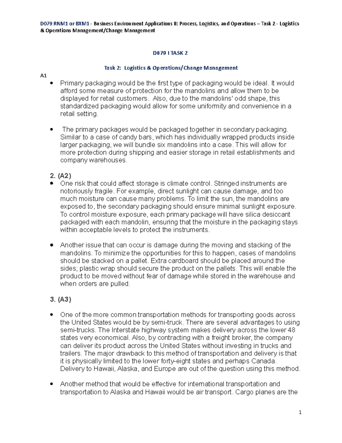 D079 - Task 2 - PASSED FIRST ATTEMPT - D079 RNM1 or BXM1 - Business ...