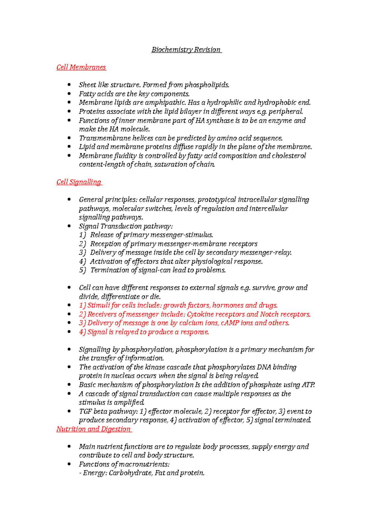 Biochemistry Revision - Biochemistry Revision Cell Membranes Sheet like ...