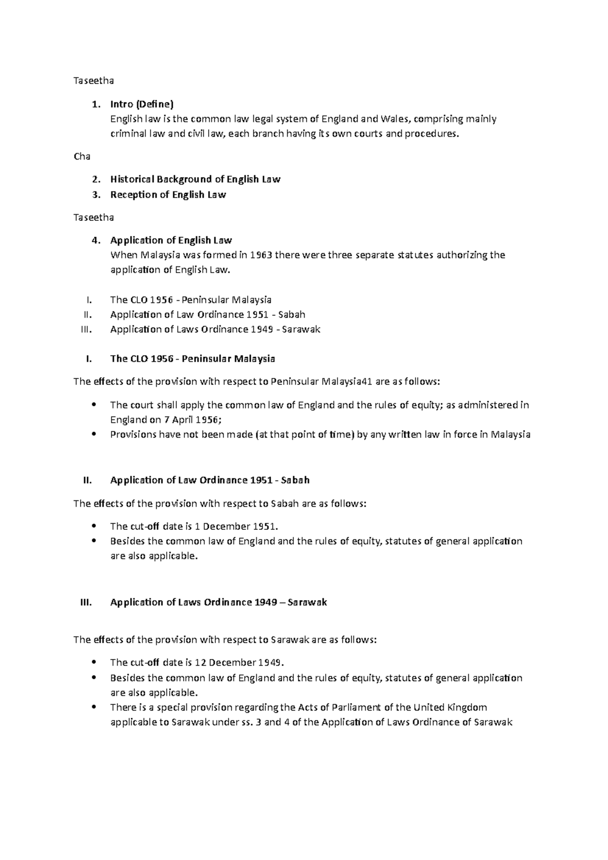 LAW Points Law Taseetha Intro Define English Law Is The Common