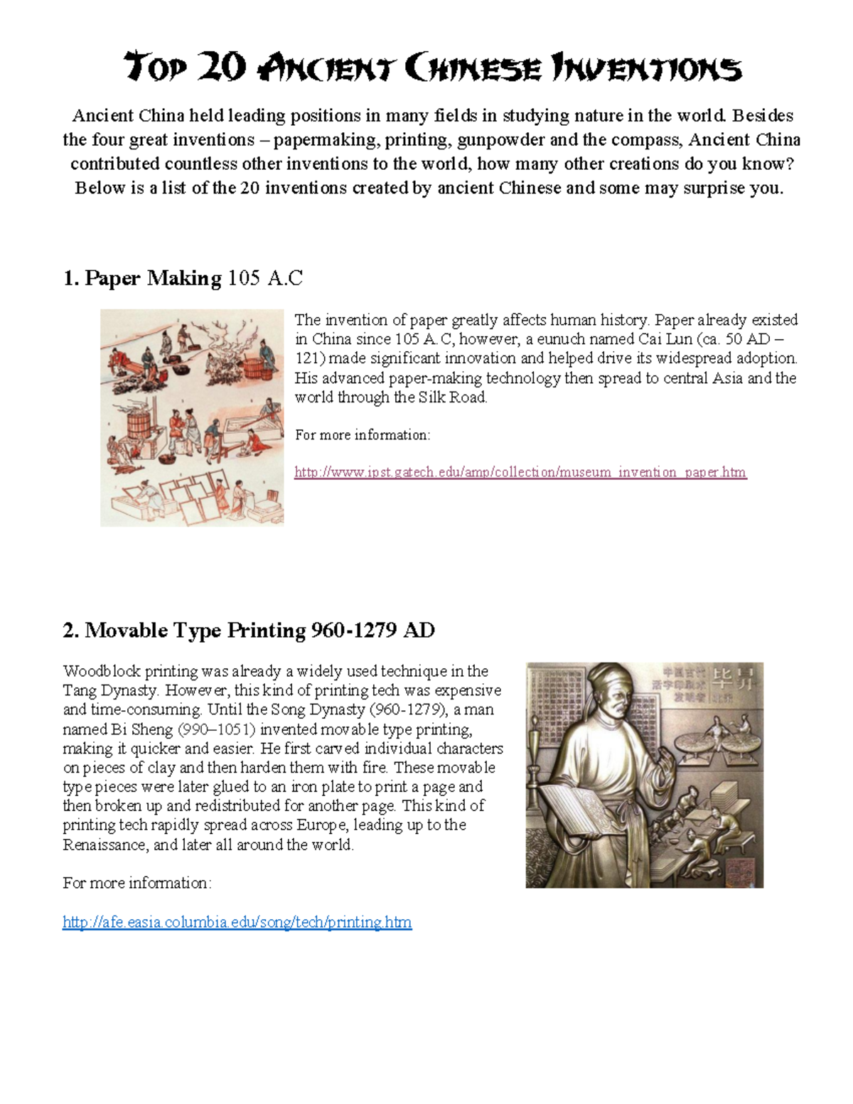 Chinese Inventions - Yes - Top 20 Ancient Chinese Inventions Ancient China held leading ...