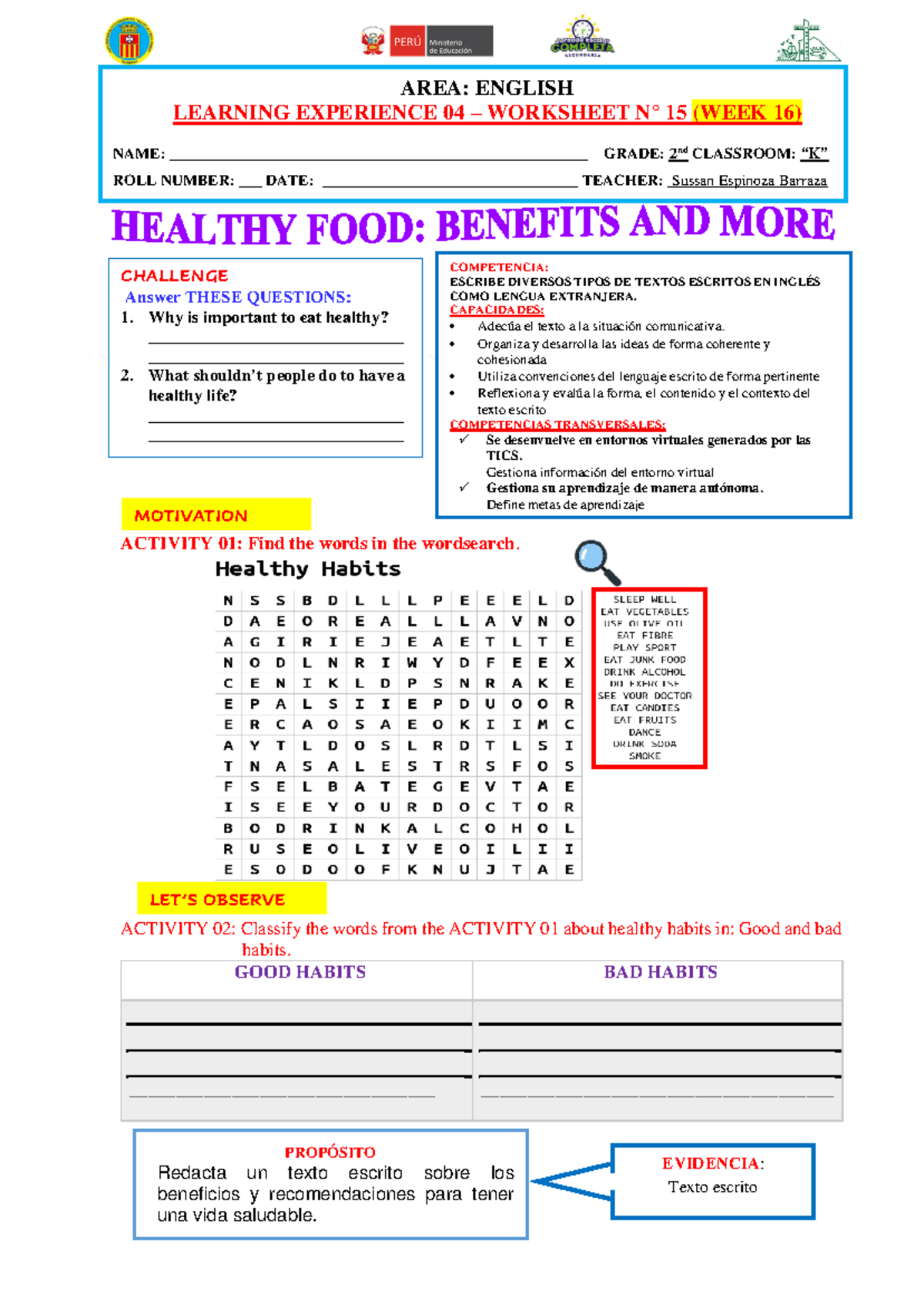 Worksheet 15 Writing 2DO OK - Student - ACTIVITY 01: Find the words in ...