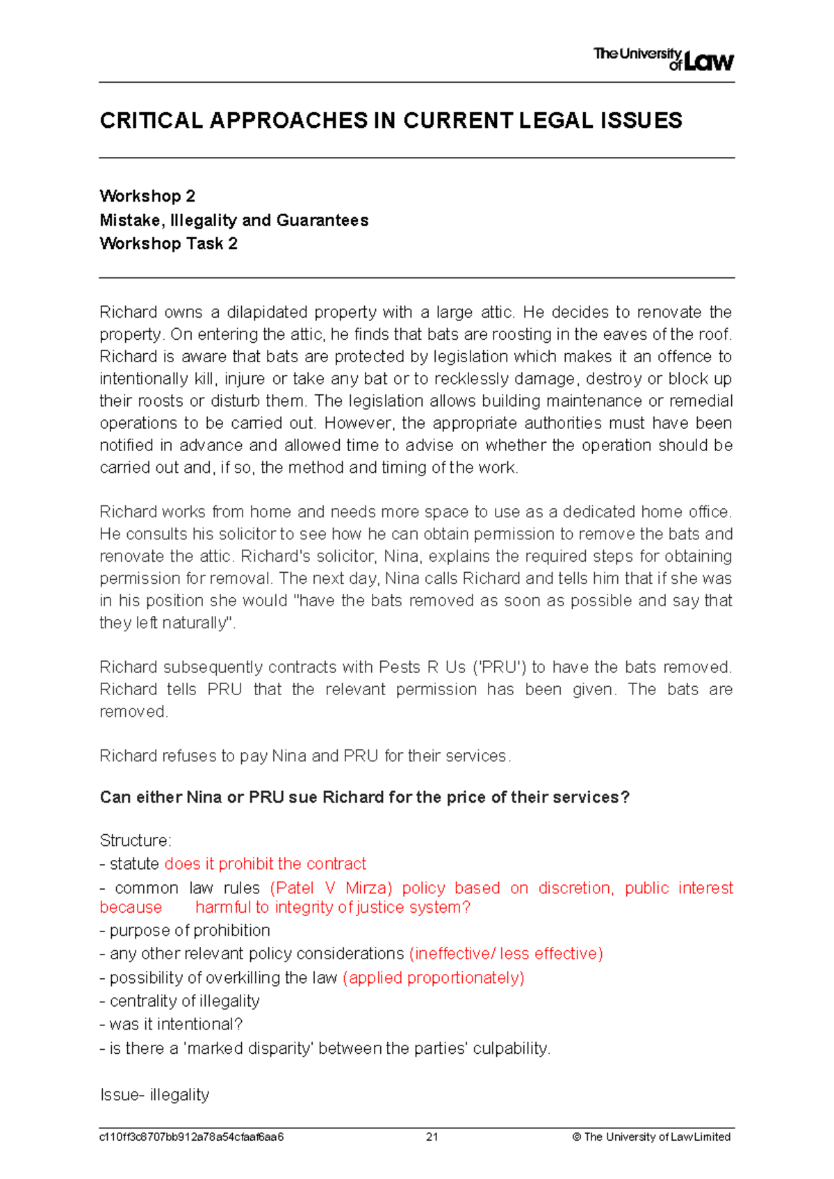 2324 crit ws02 ce01 workshop task 02 - CRITICAL APPROACHES IN CURRENT LEGAL ISSUES Workshop 2 ...