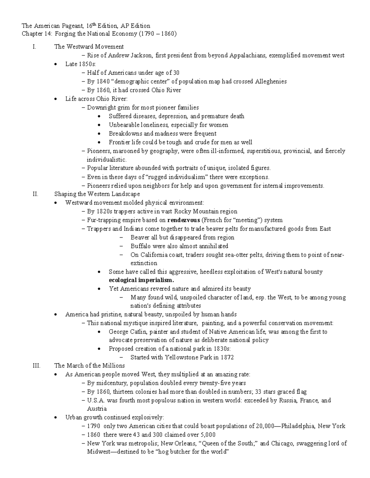 Chapter 14 - Forging the National Economy - The Westward Movement − ...