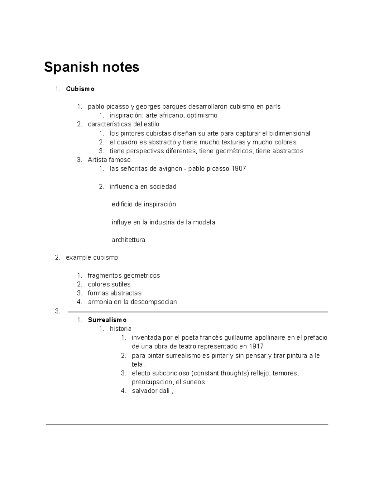 Spanish notes- el arte - Spanish notes 1. Cubismo 1. pablo picasso y ...