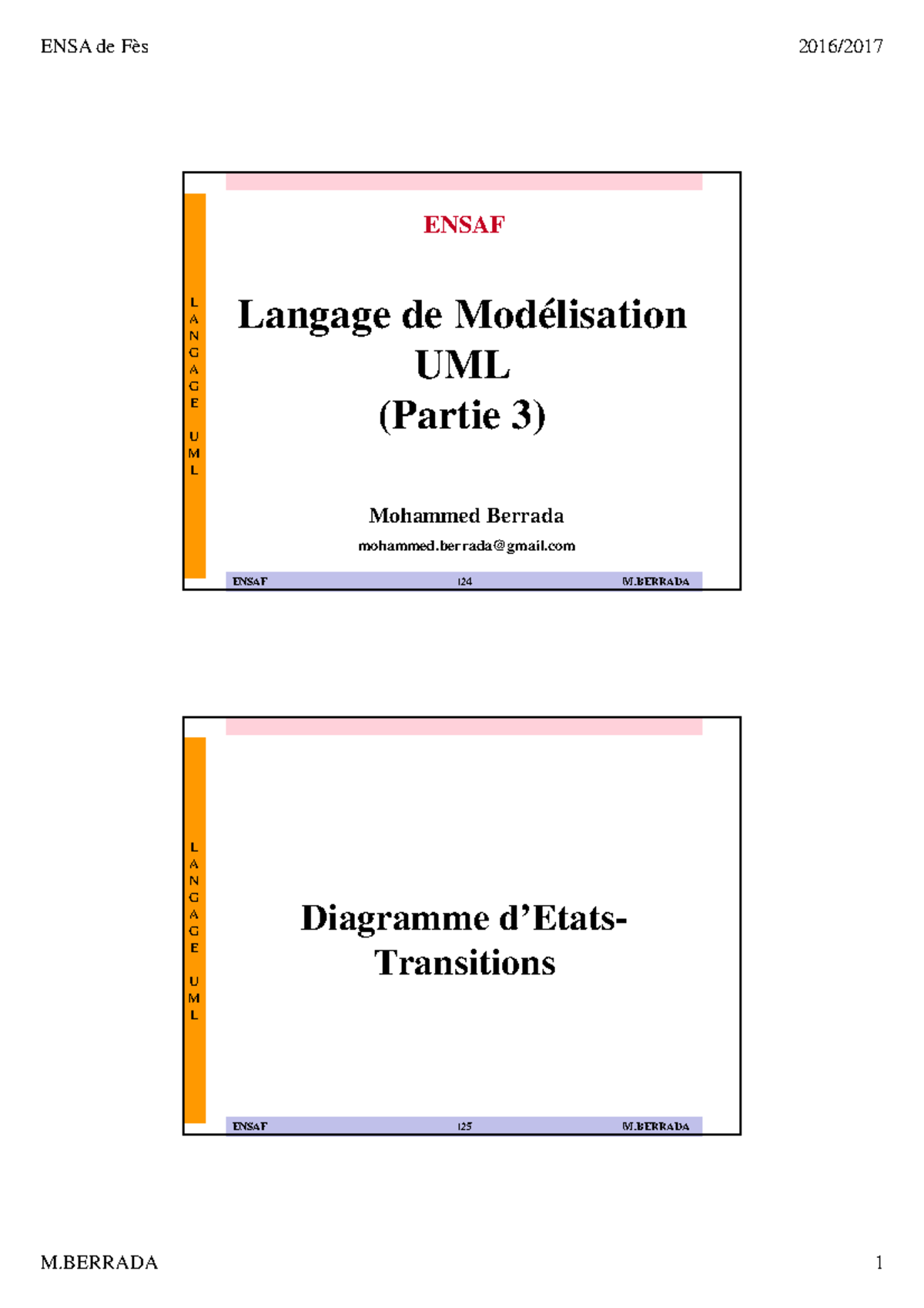 UML Mon Cours 16 17 [partie 3] - L A N G A G E U M L ENSAF 124 M ...