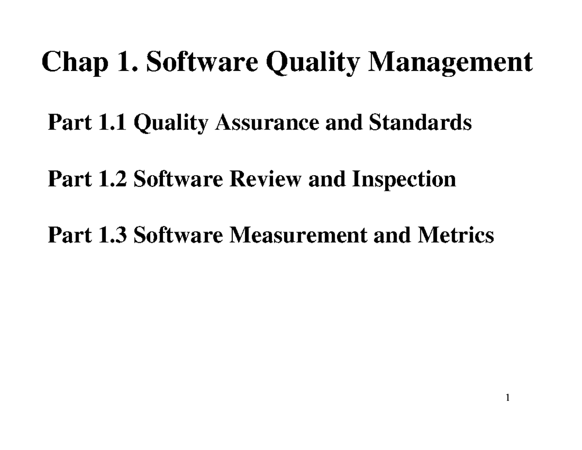 Software quality management - Chap 1. Software Quality Management Part ...