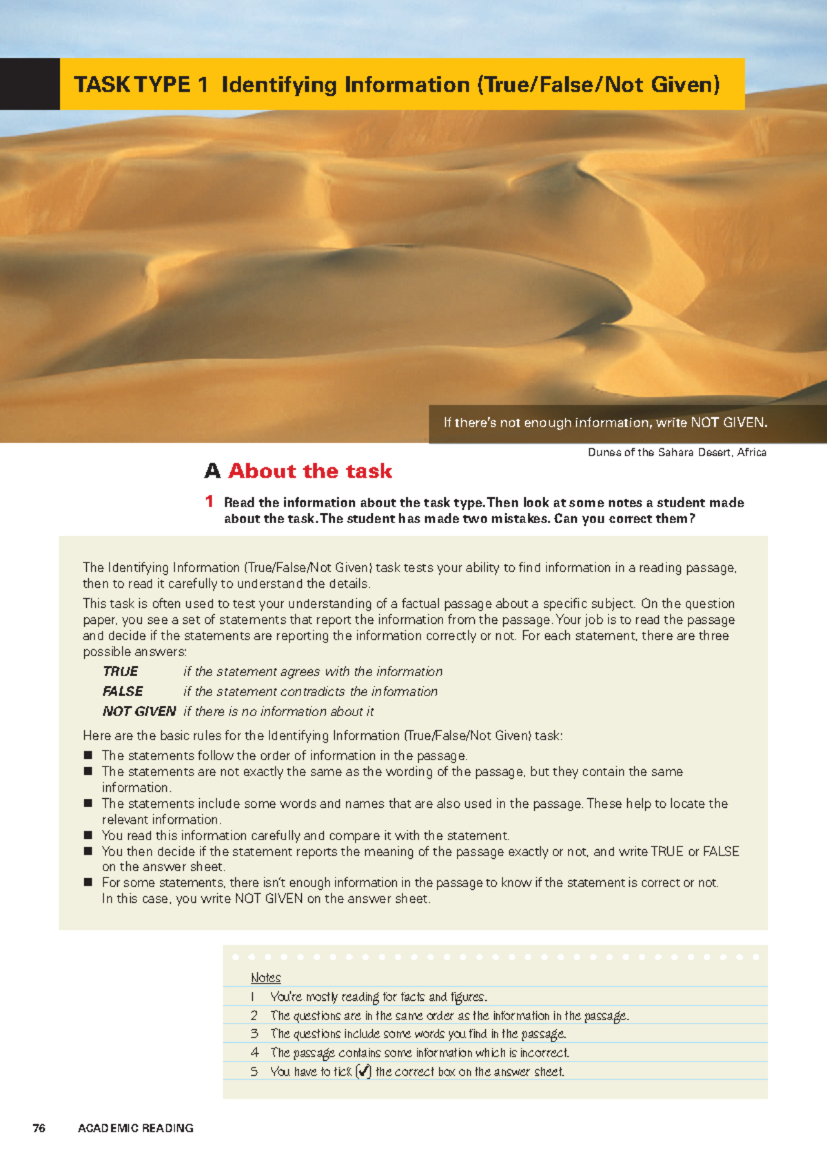 Academic Reading task 0 - TASK TYPE 2 Identifying information: True ...