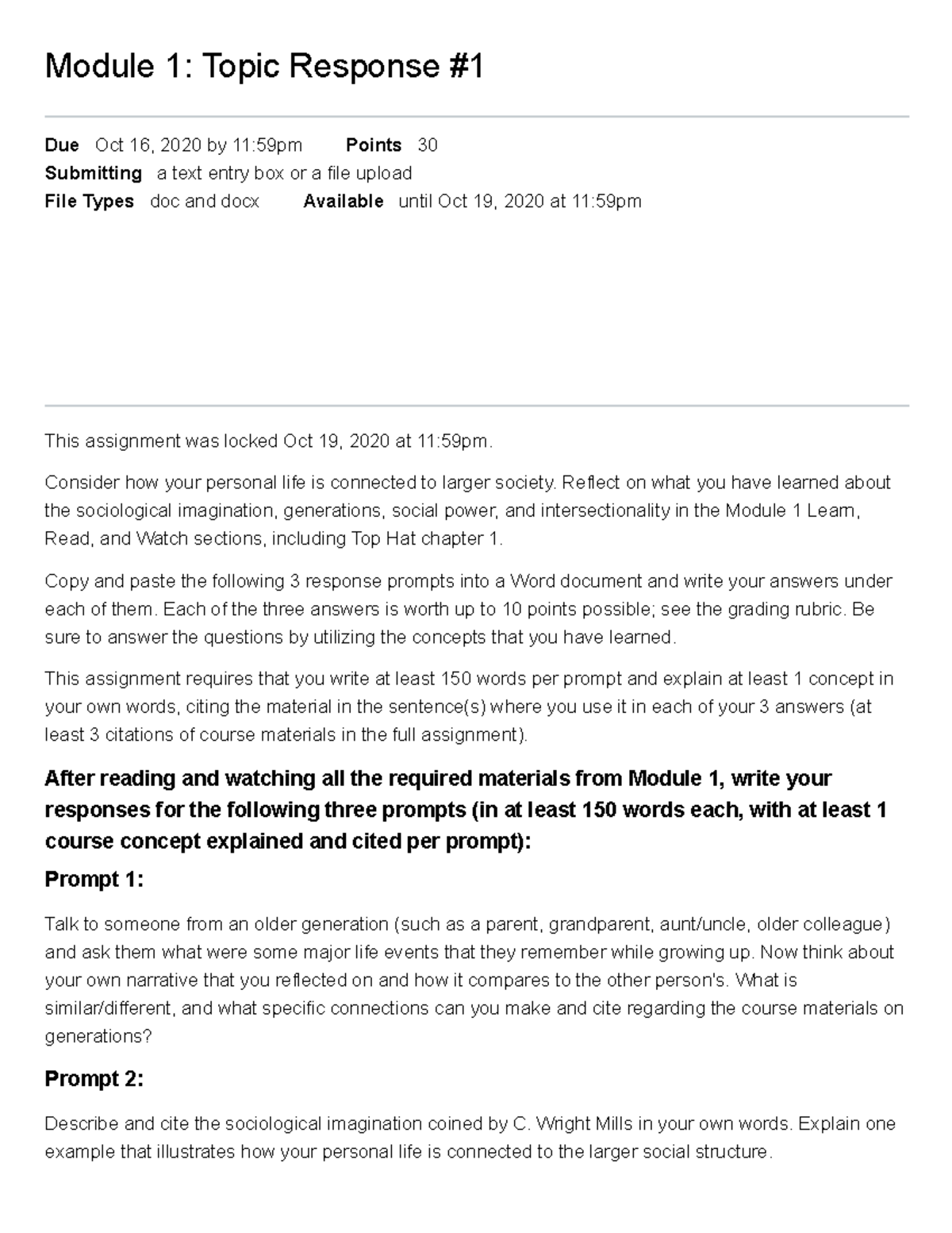 Module 1 Topic Response #1 - Module 1: Topic Response Due Oct 16, 2020 ...