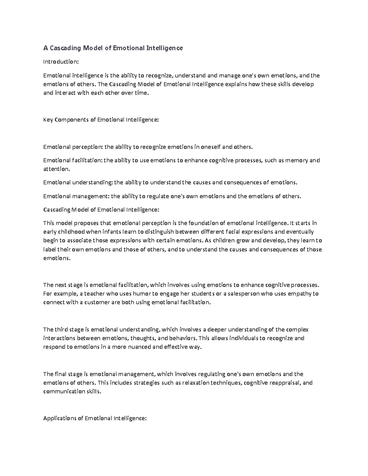 A Cascading Model of Emotional Intelligence - A Cascading Model of ...