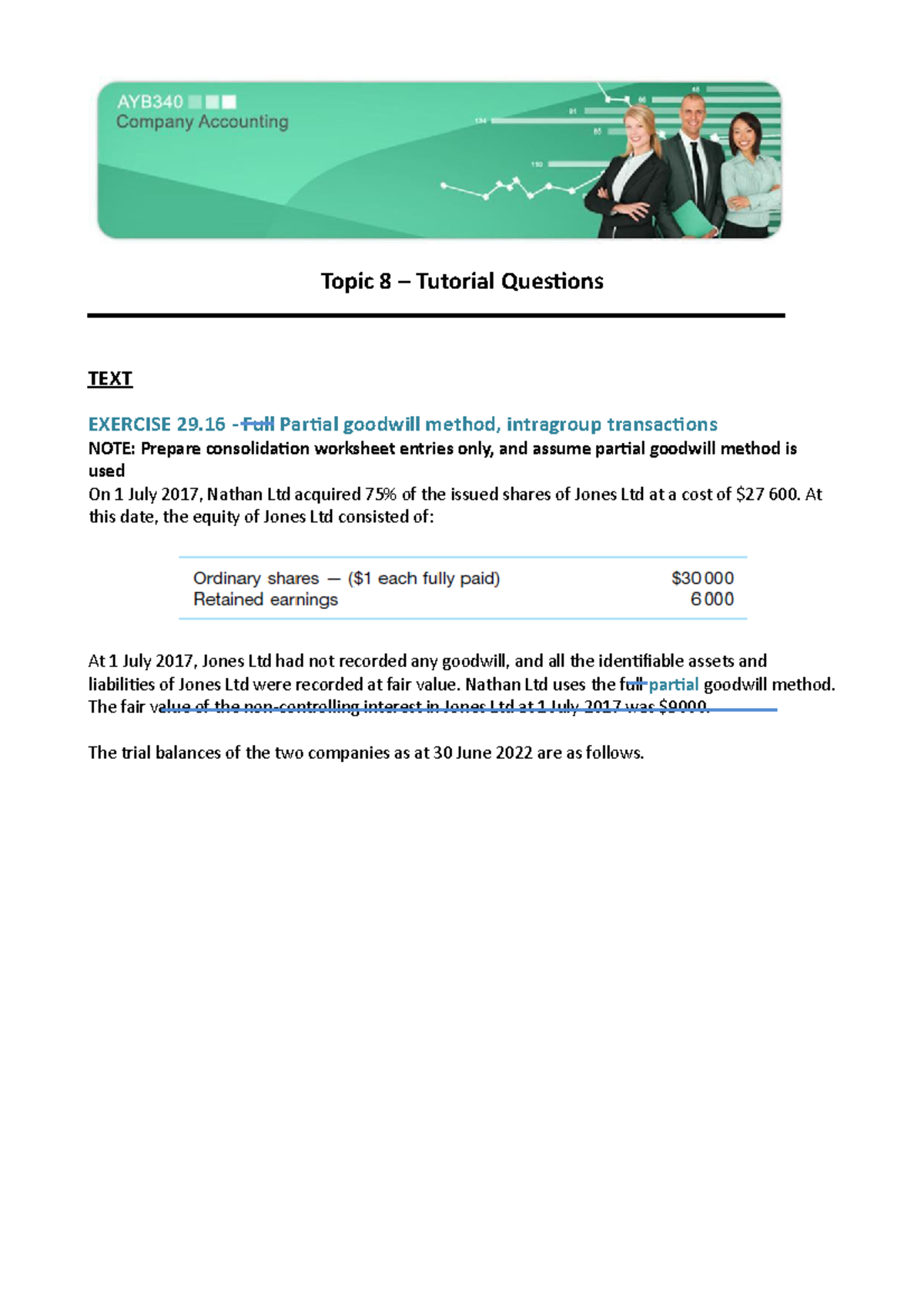 Tutorial 8 Questions - Topic 8 – Tutorial Questions TEXT EXERCISE 29 ...