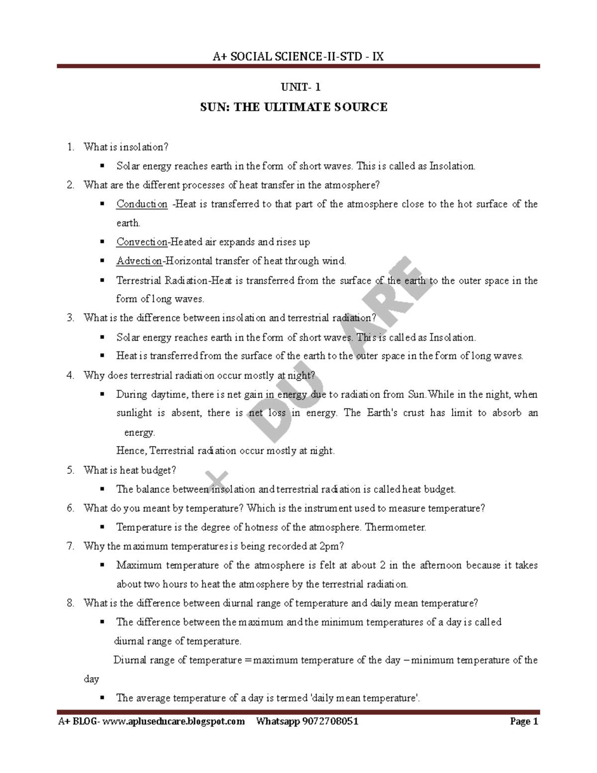 A+ BLOG- Class-9- Social Science-II- Chapter-1-SUN THE Ultimate Source ...