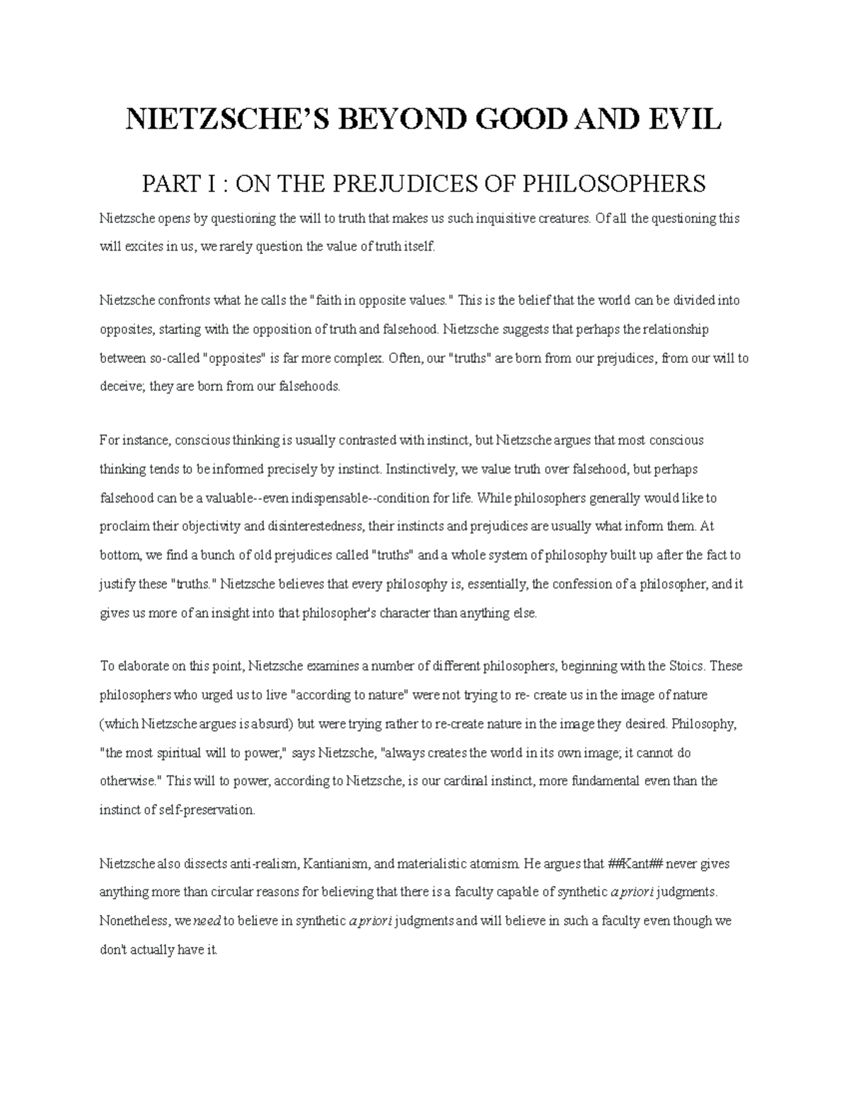 Beyond Good and Evil - NIETZSCHE’S BEYOND GOOD AND EVIL PART I : ON THE ...