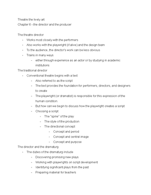 Chapter 1 Notes - Theatre the Lively Art Chapter 1 - Theatre is ...