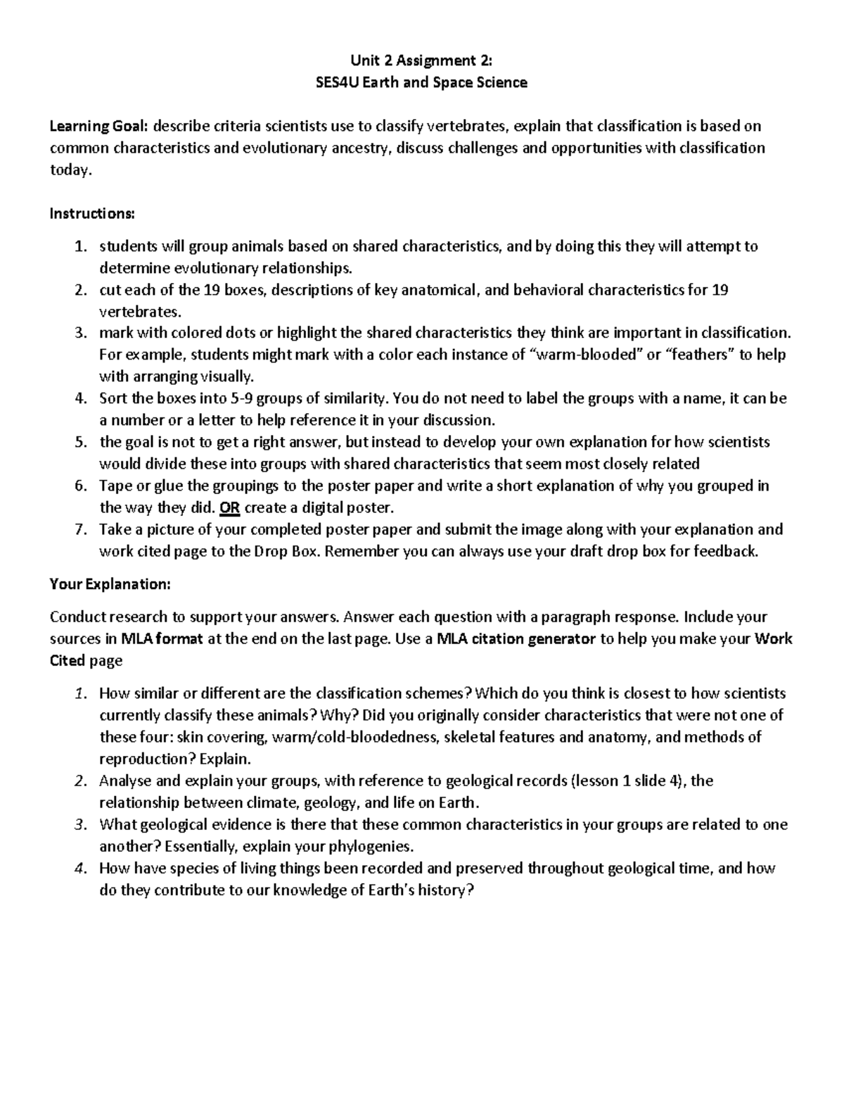 SES4U U2 Assignment 2 Grouping 2023 - Unit 2 Assignment 2 : SES4U Earth ...