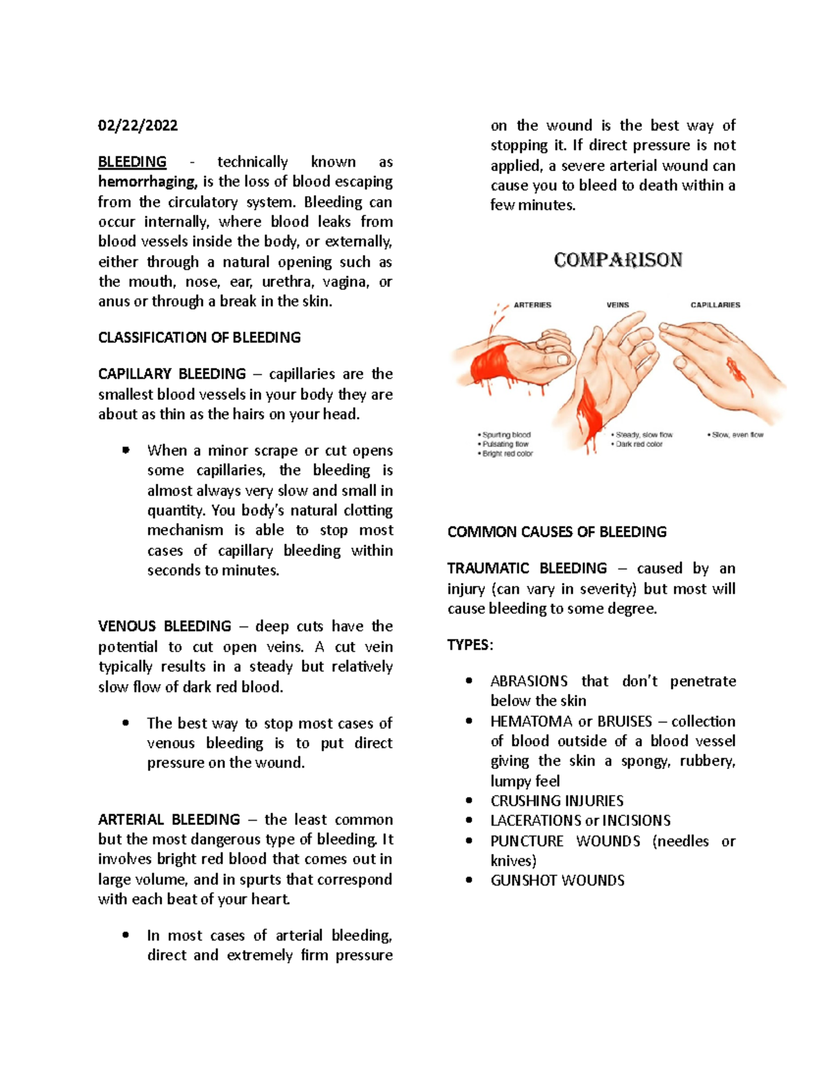 First Aid: Bleeding and Moving Victims - 02/22/ BLEEDING - technically ...