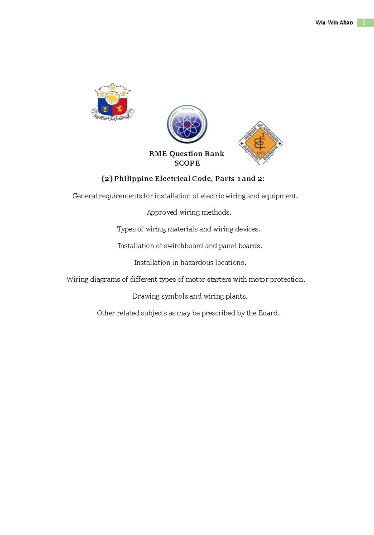 RME Reviewer - A preparation for board exam - RME Question Bank SCOPE ...