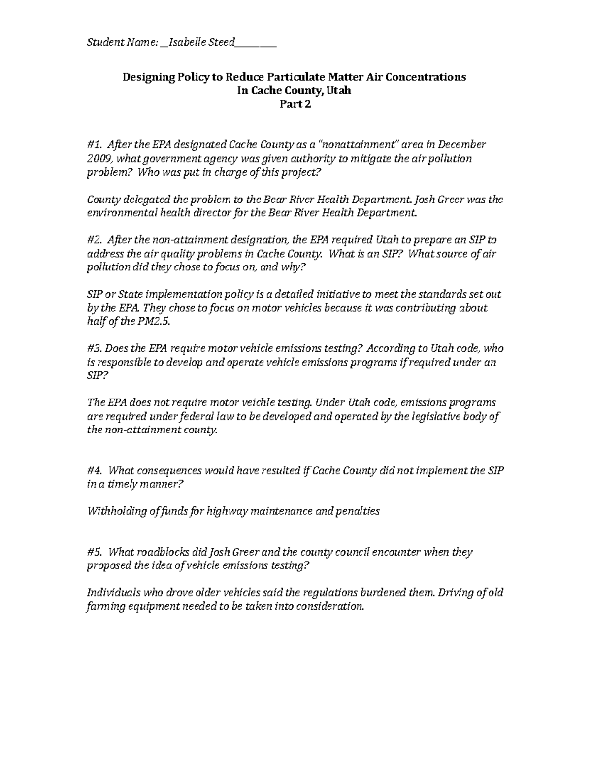 Air Pollution Case Study Part2 Questions - Student Name: Isabelle Steed ...