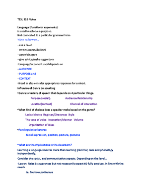 TESL 326 Notes - TESL 326 Notes What does ‘planning a lesson’ involve ...