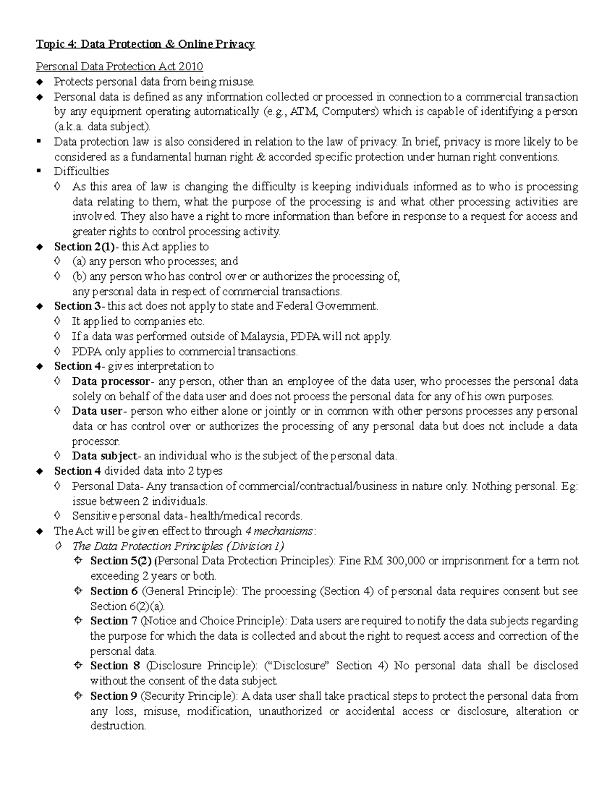Topic 4 - Topic 4: Data Protection & Online Privacy Personal Data ...
