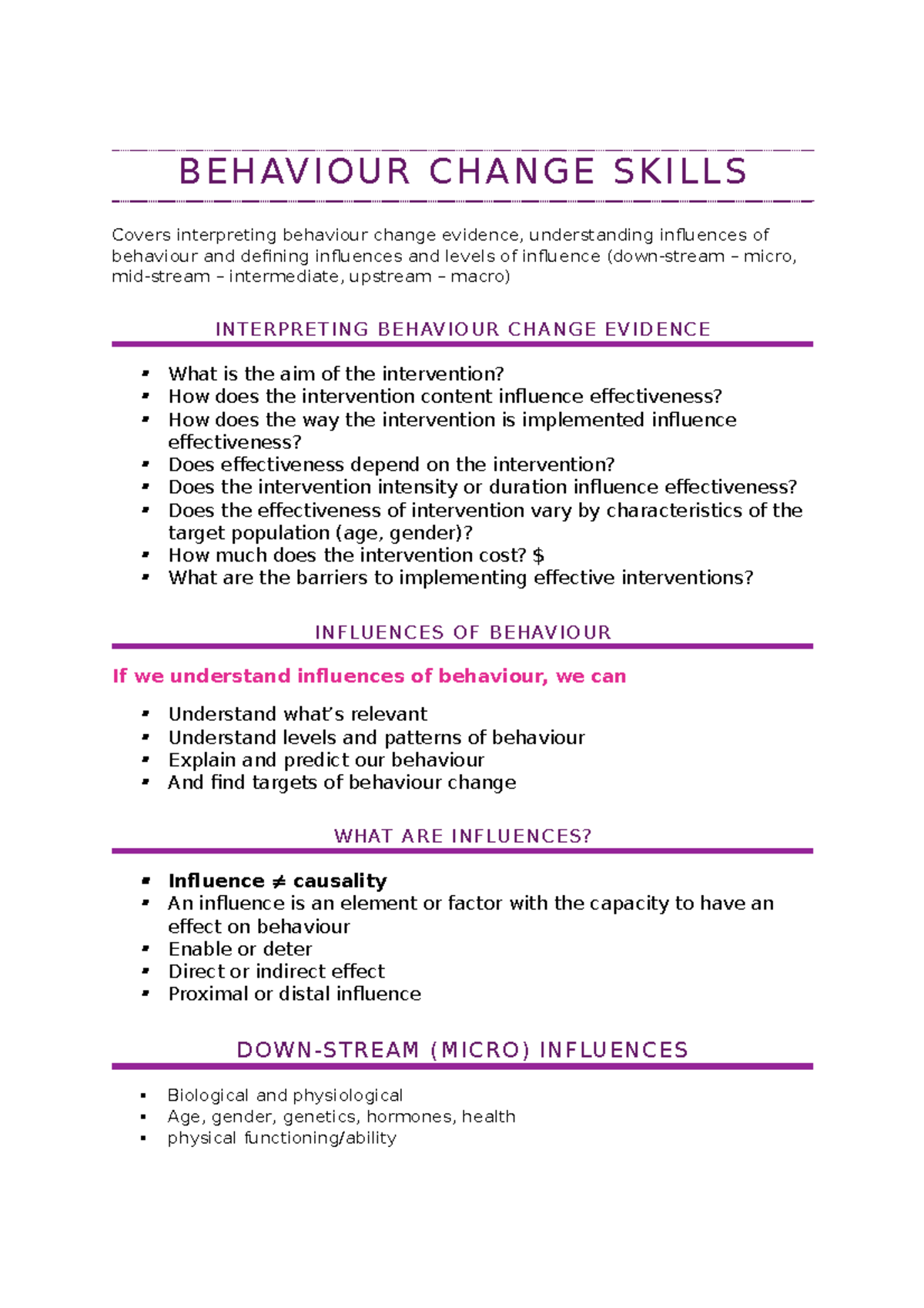 Behaviour Change Skills 3 - B E H AV I O U R C H A N G E S K I L L S Covers interpreting ...