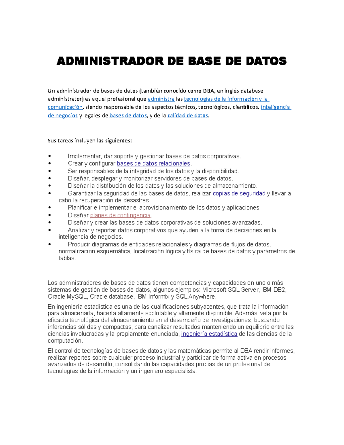 Administrador DE BASE DE Datos y datos ensgbd - ADMINISTRADOR DE BASE ...