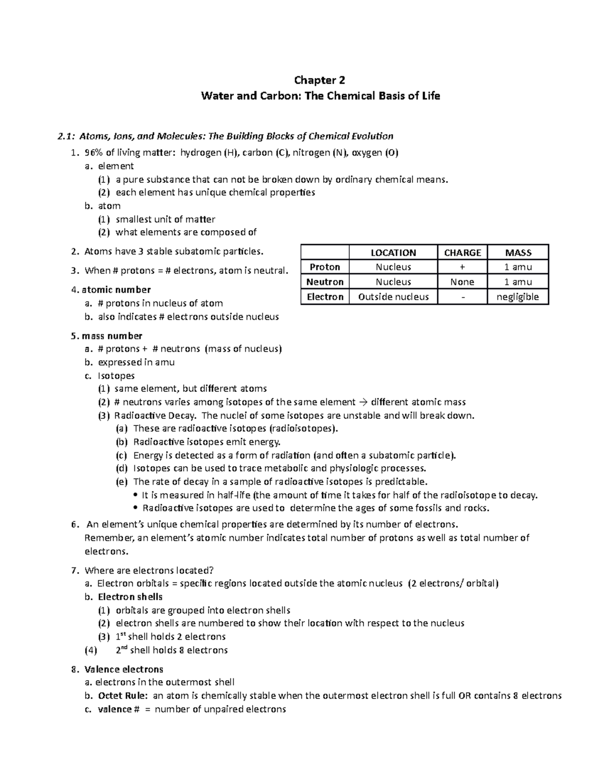 Ch 2, Water and Carbon - Professor Mary Durant. Lecture Outlines from ...