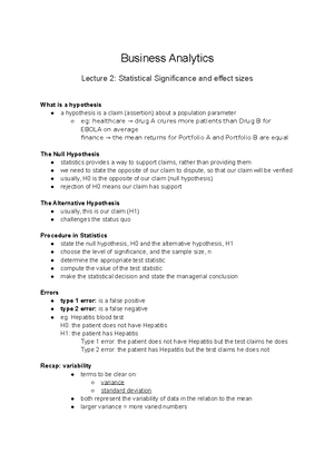 Lecture 1 Introduction and Describing Data - Business Analytics Lecture 1: Introduction and ...