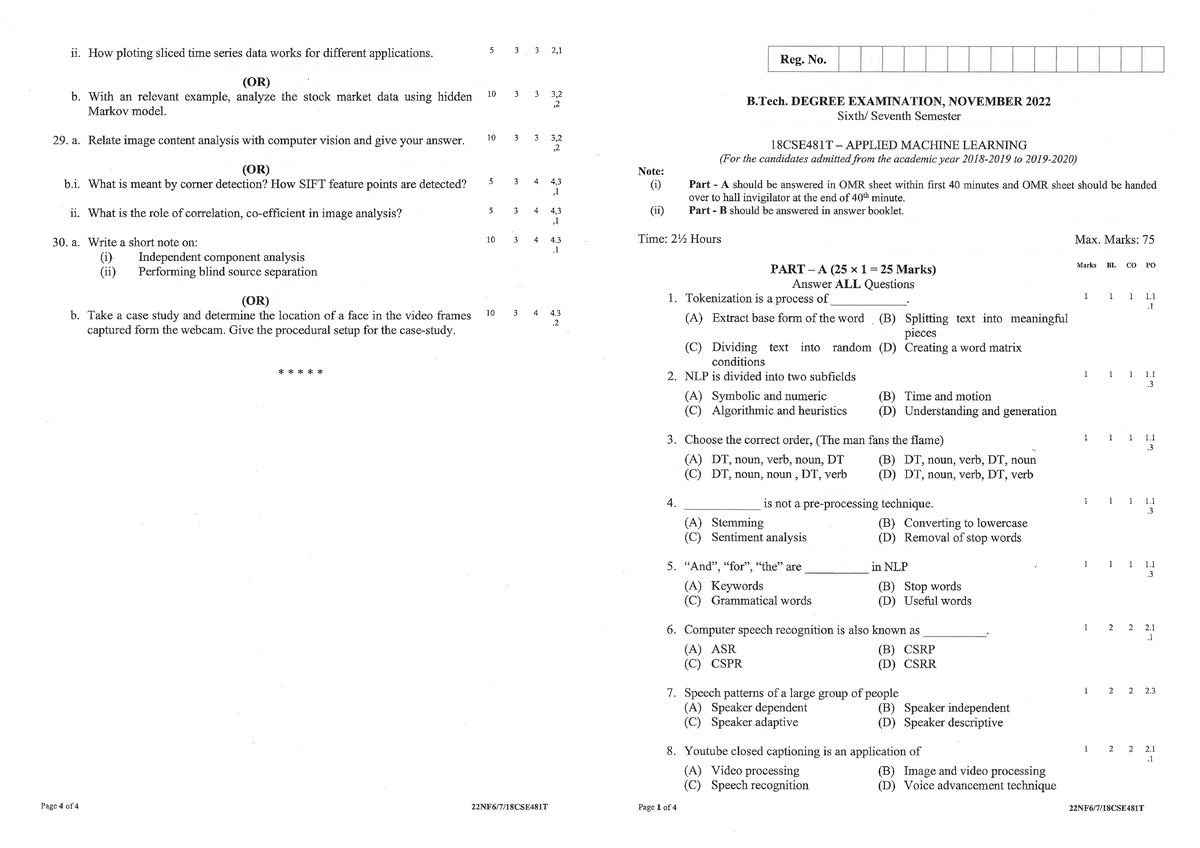 18CSE481T 22.11.2022 FN - Compiler Design - Studocu
