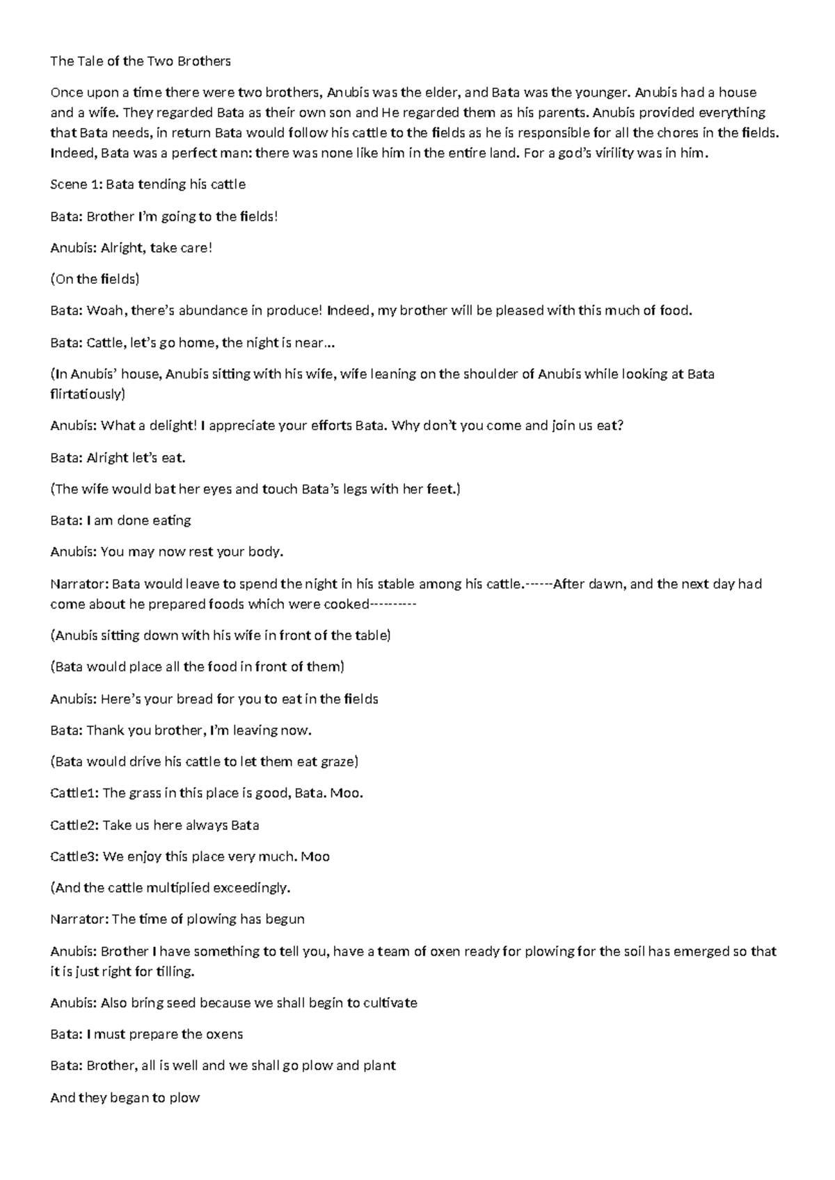 The Tale of the Two Brothers - Anubis had a house and a wife. They ...