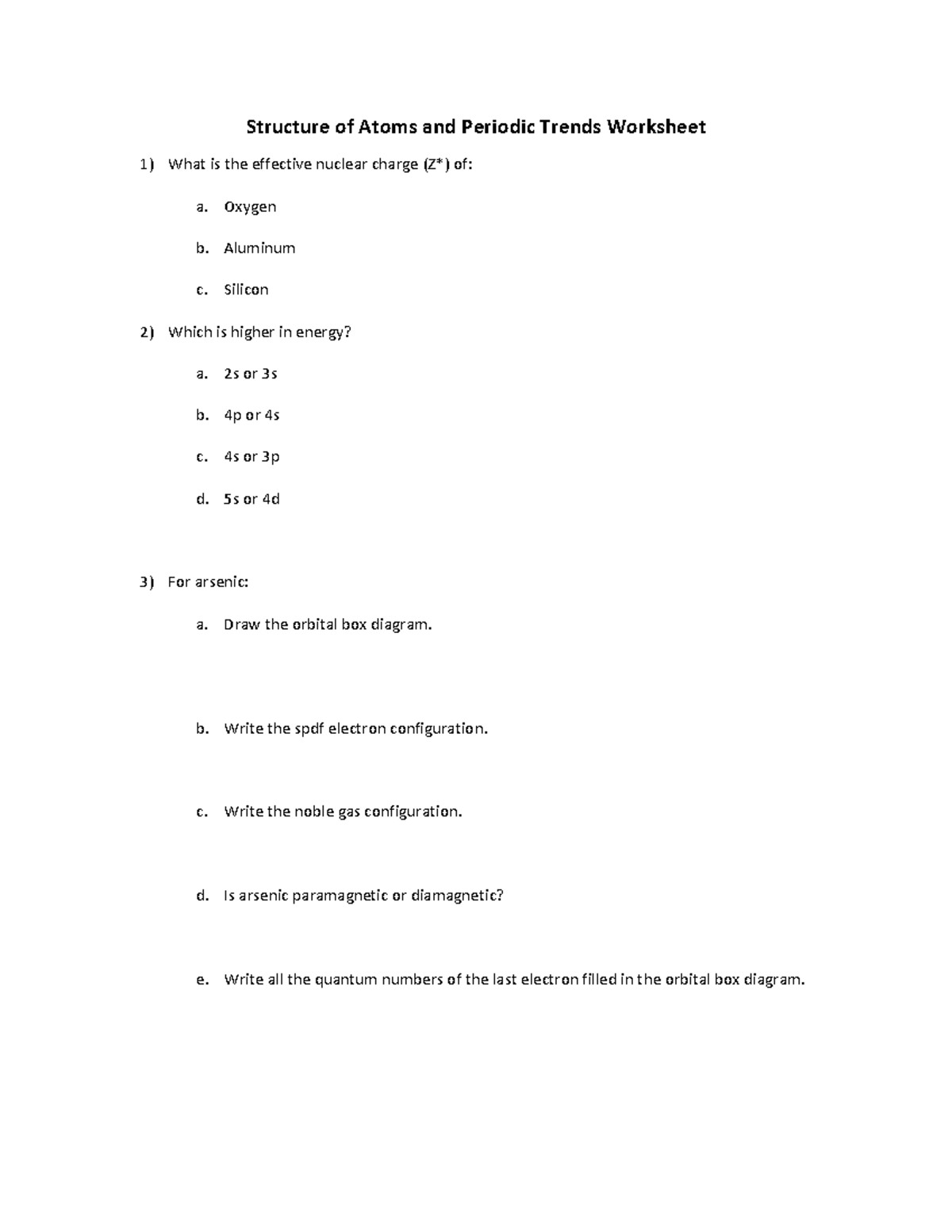 141 Structure of Atoms Periodic Trends Worksheet - Structure of Atoms ...