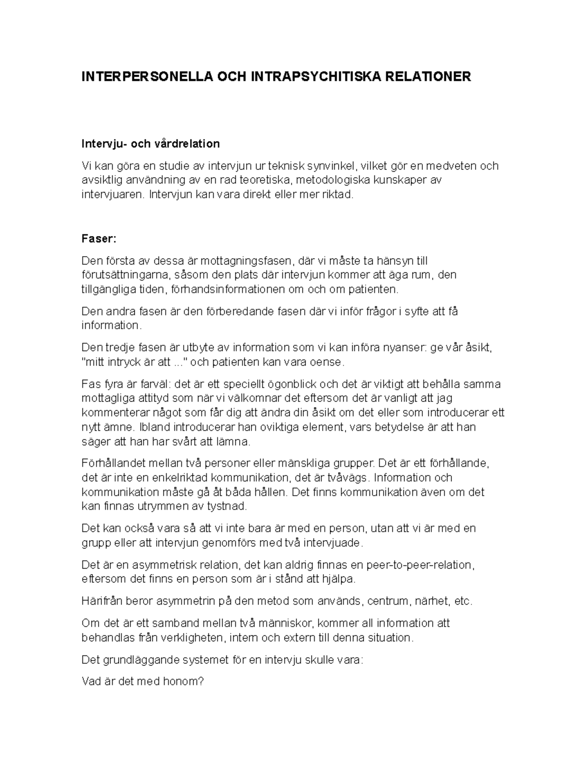 Interpersonella och intrapsychitiska relationer - INTERPERSONELLA OCH ...