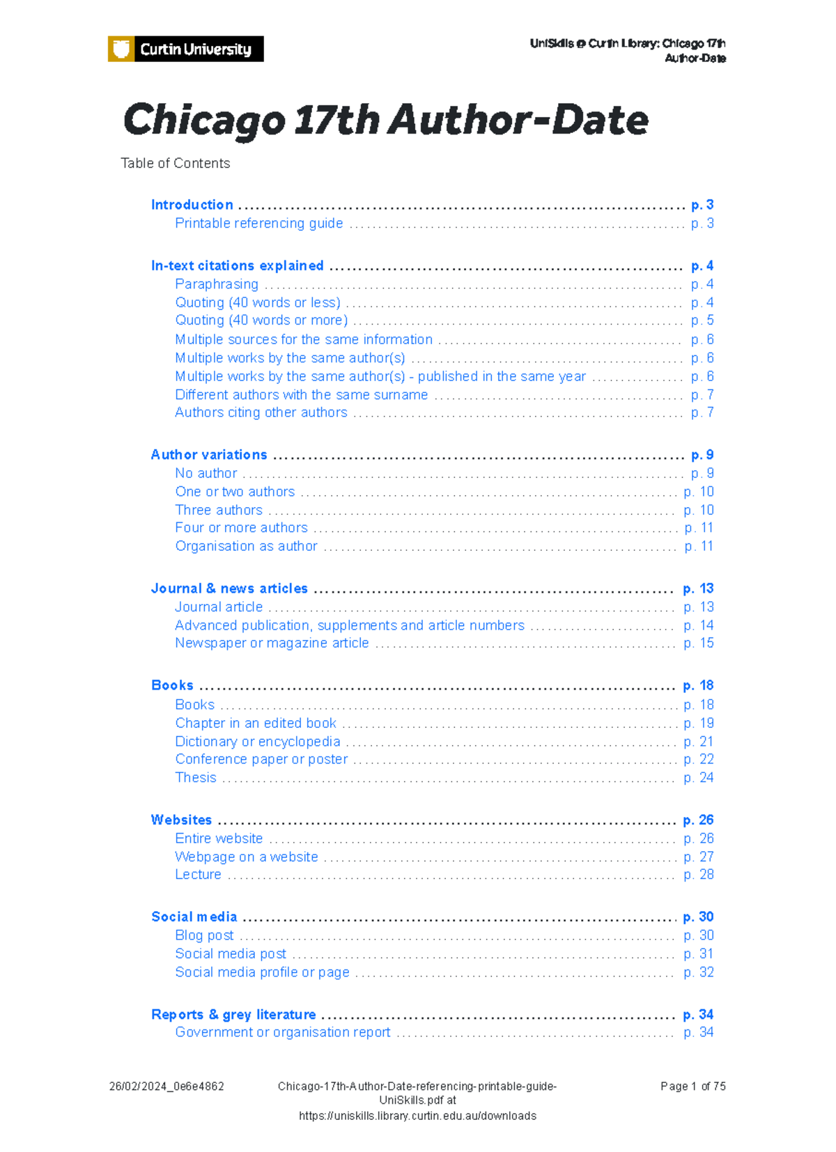 Chicago 17th Author Date referencing printable guide Uni Skills ...