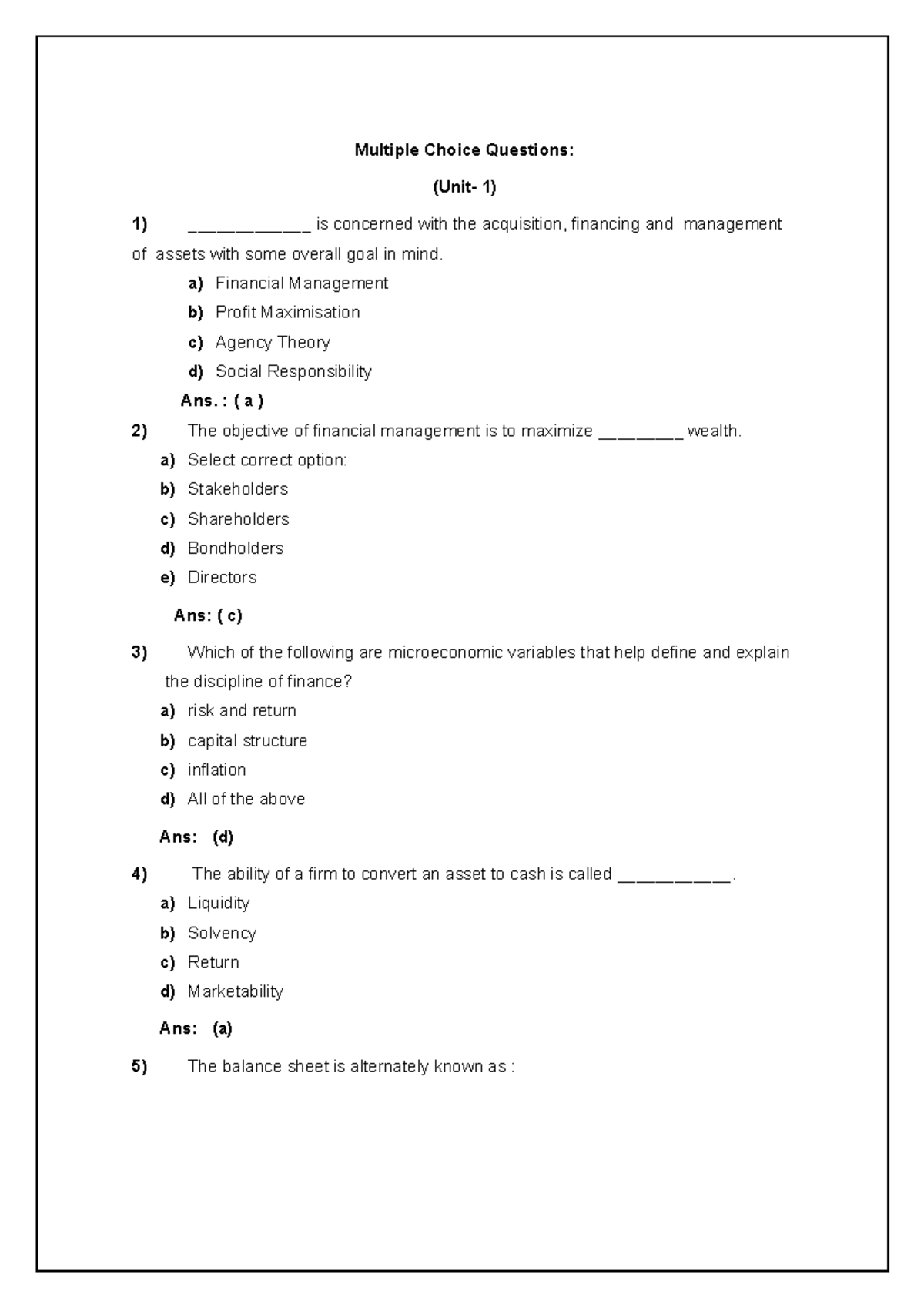 FM - 200 MCQ - For practice - Multiple Choice Questions: (Unit- 1) 1 ...
