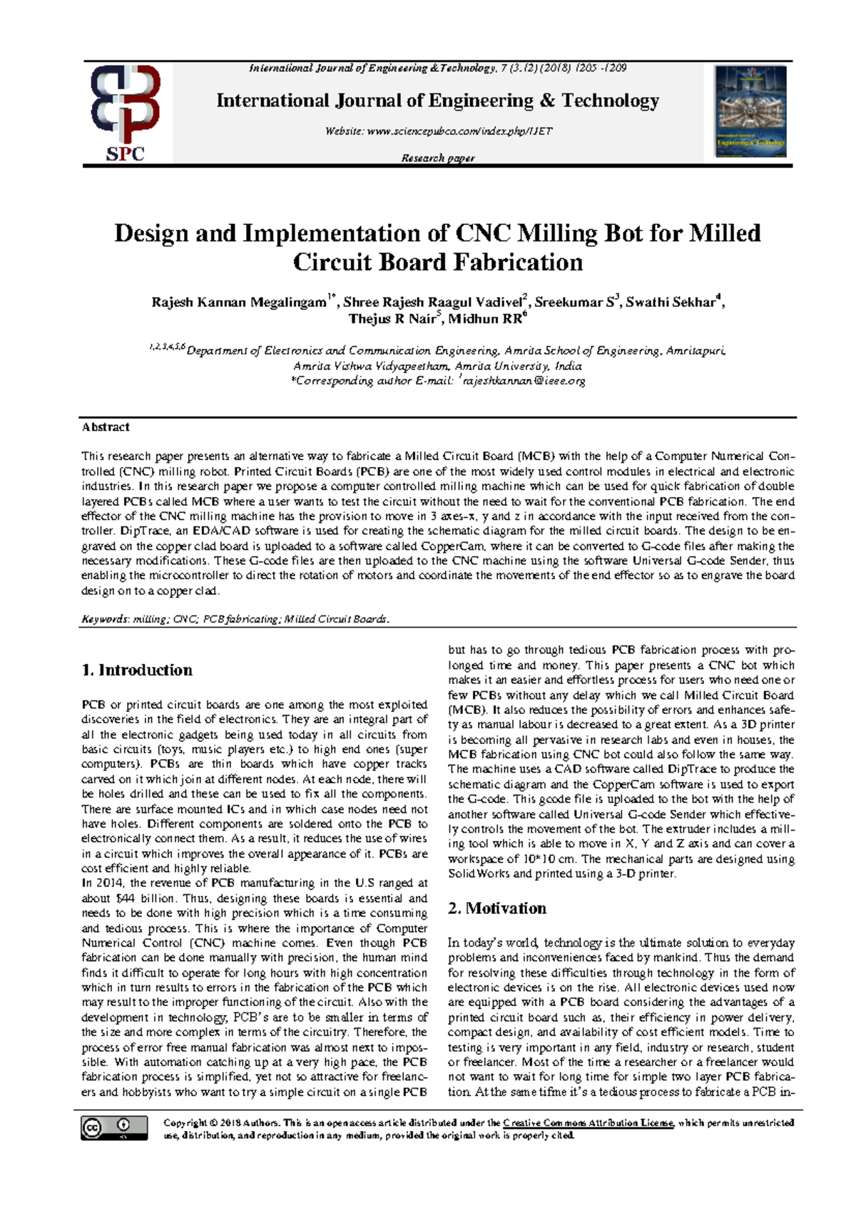Design and Implementation of CNC Milling Bot for M - Copyright © 201 8 Authors. This is an open ...