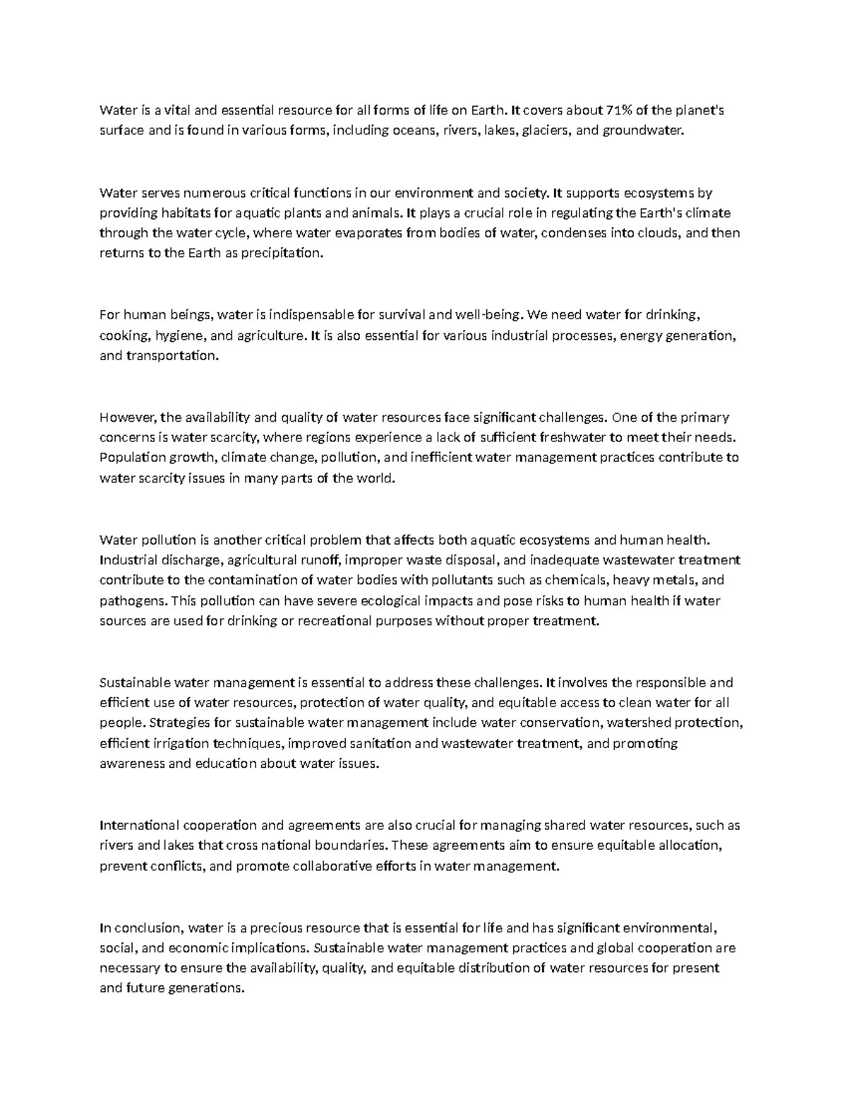 AI1 - Role of AI - Water is a vital and essential resource for all ...