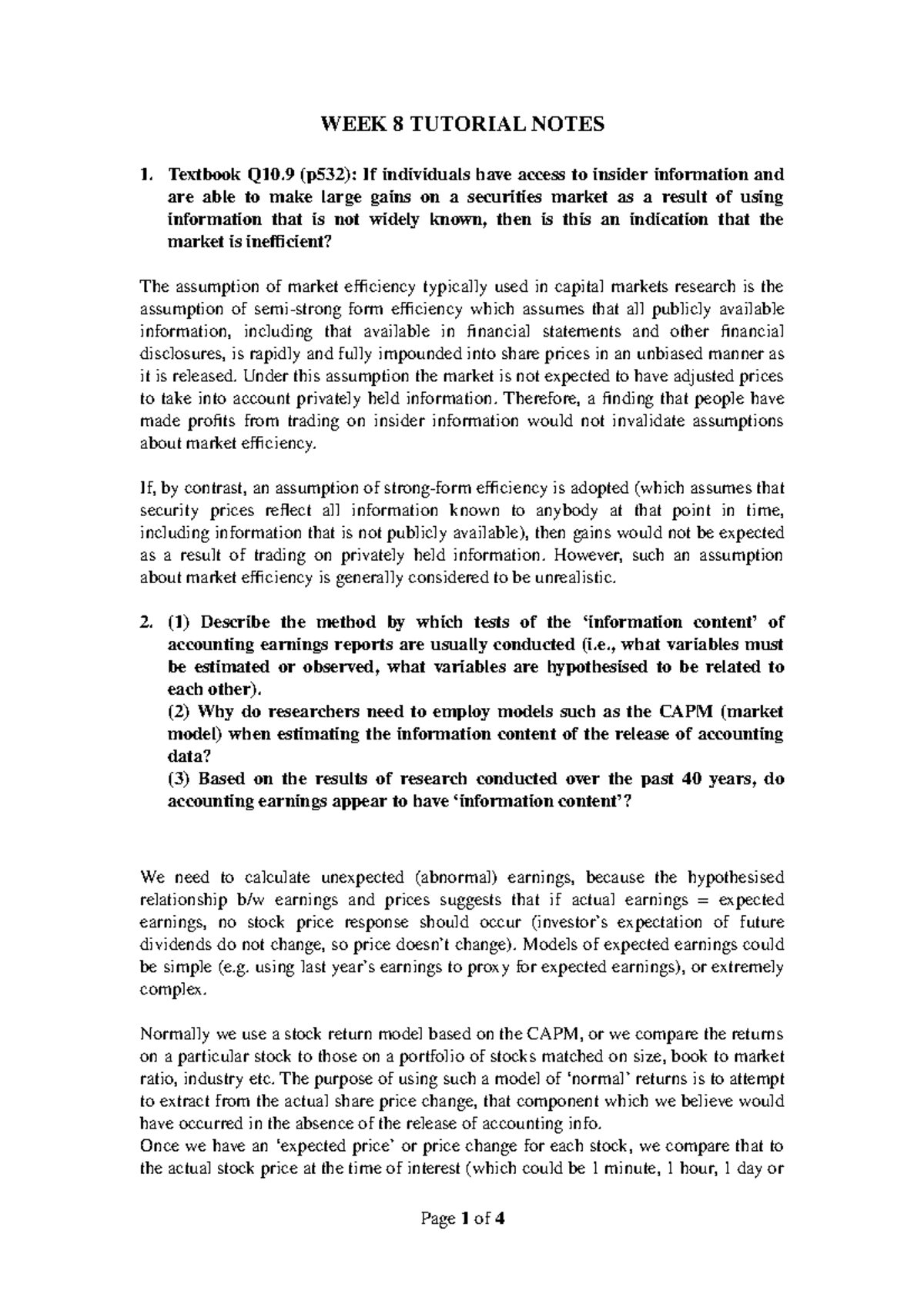 Week 8 tutorial notes - week 8 - WEEK 8 TUTORIAL NOTES 1 Q10 (p532): If ...