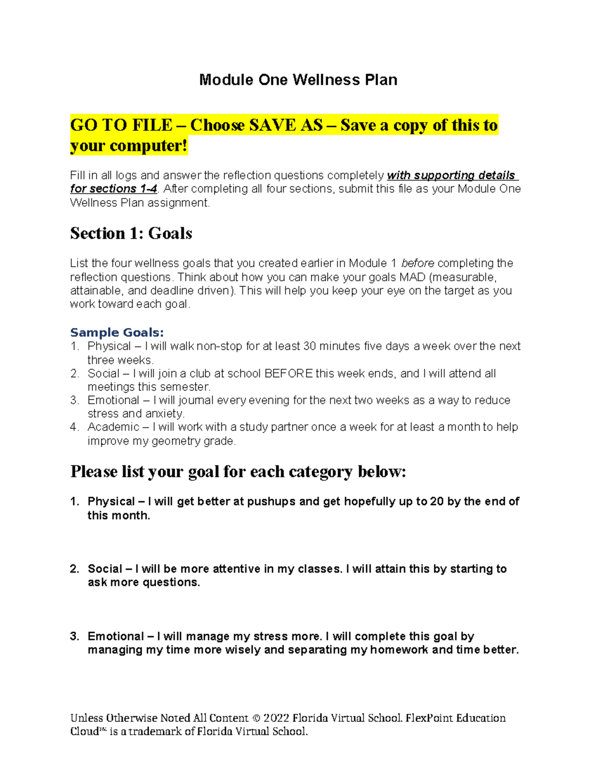 Module one wellness plan - Module One Wellness Plan GO TO FILE – Choose ...