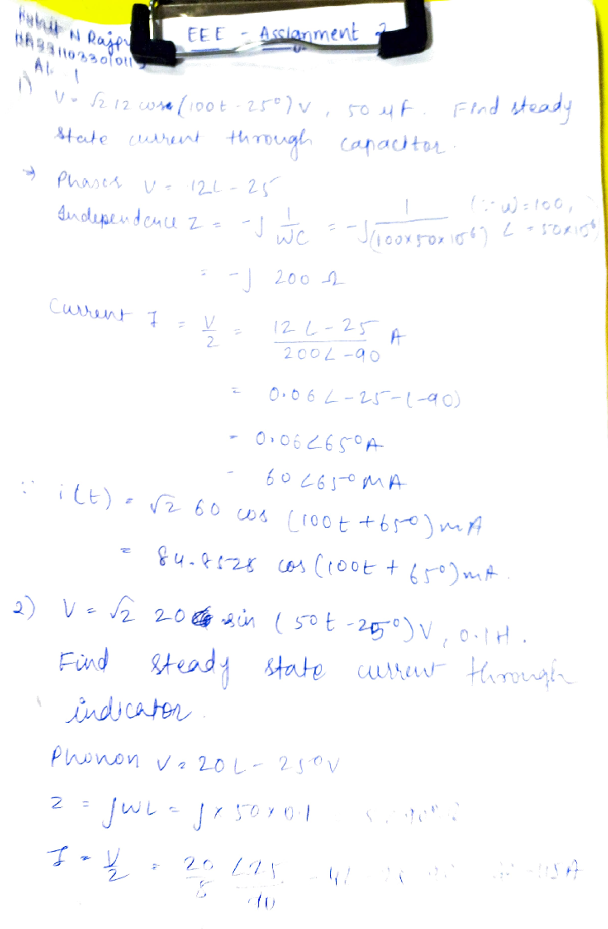 EEE Assignment 2-Rohit N Rajput -119-AK1 - Basic Electrical And Electronics Engineering - Studocu