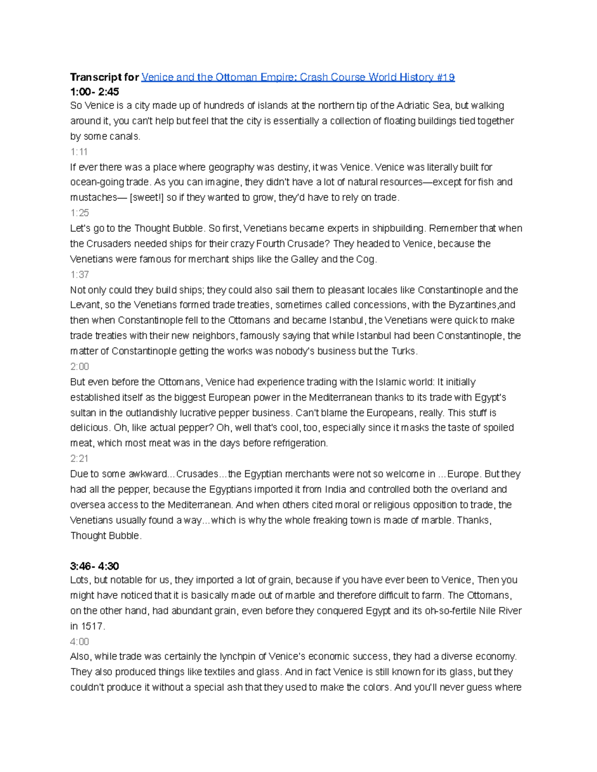 09 - Answers - Transcript for Venice and the Ottoman Empire: Crash ...