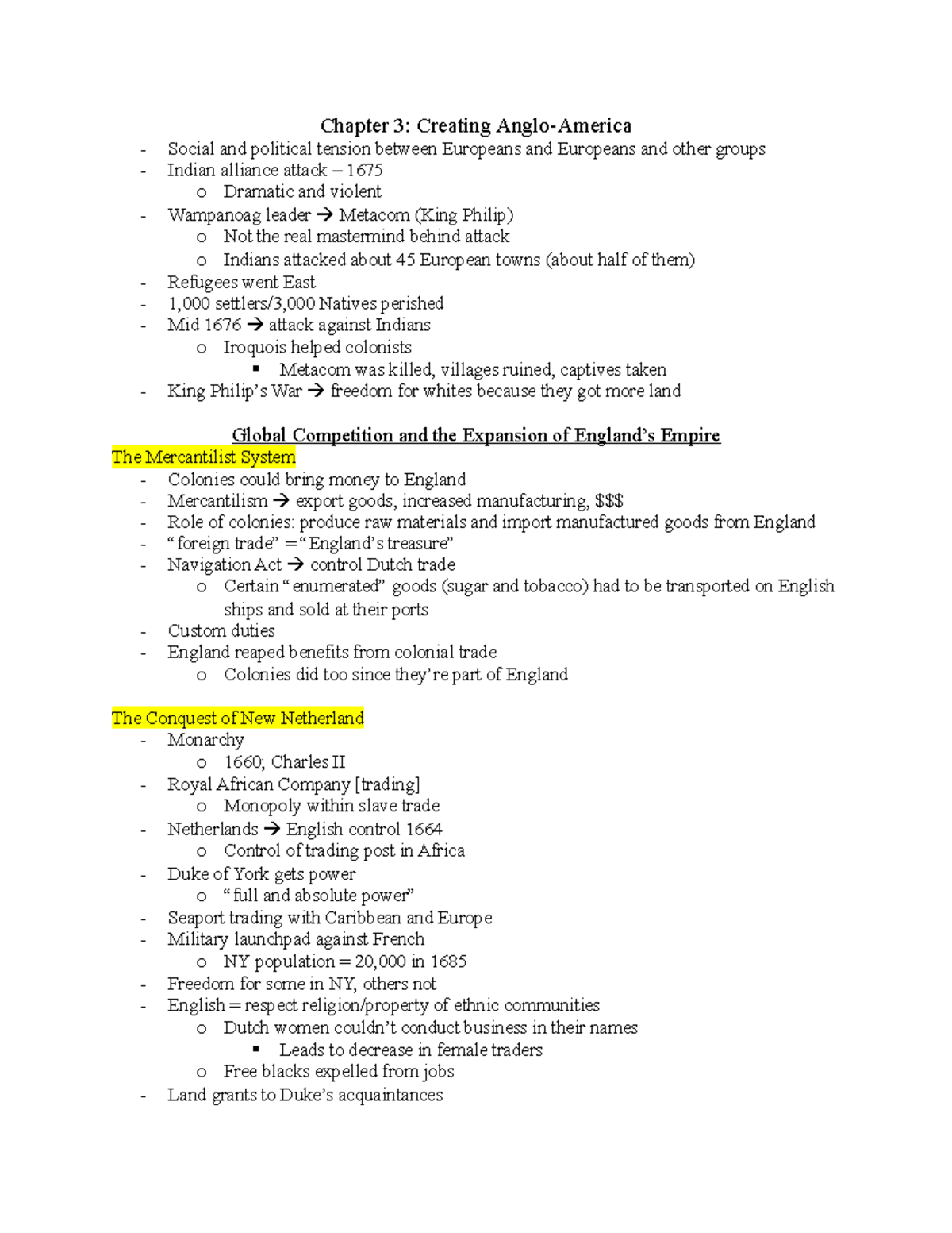 HY135 Chapter 3 Reading Outline - Chapter 3: Creating Anglo-America ...