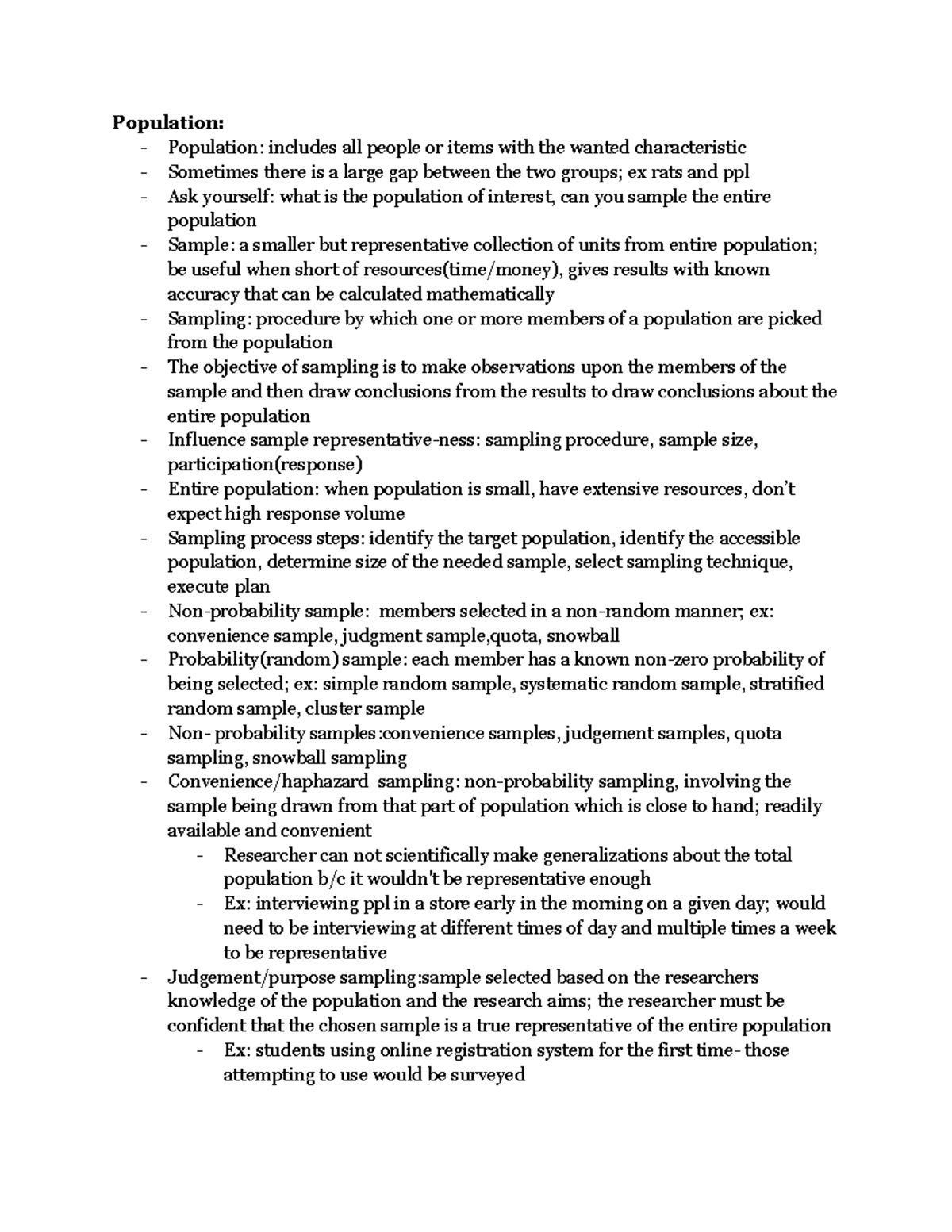 populations and samples - Population: - Population: includes all people ...