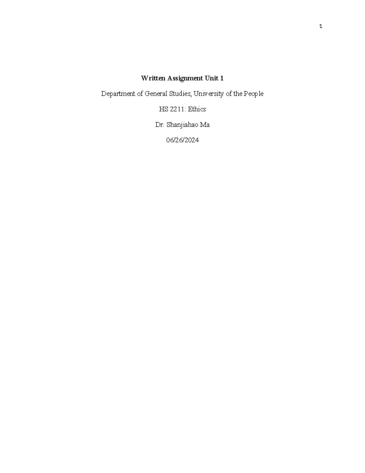 Written Assignment 1 - Shanjiahao Ma 06/26/ Introduction This written ...