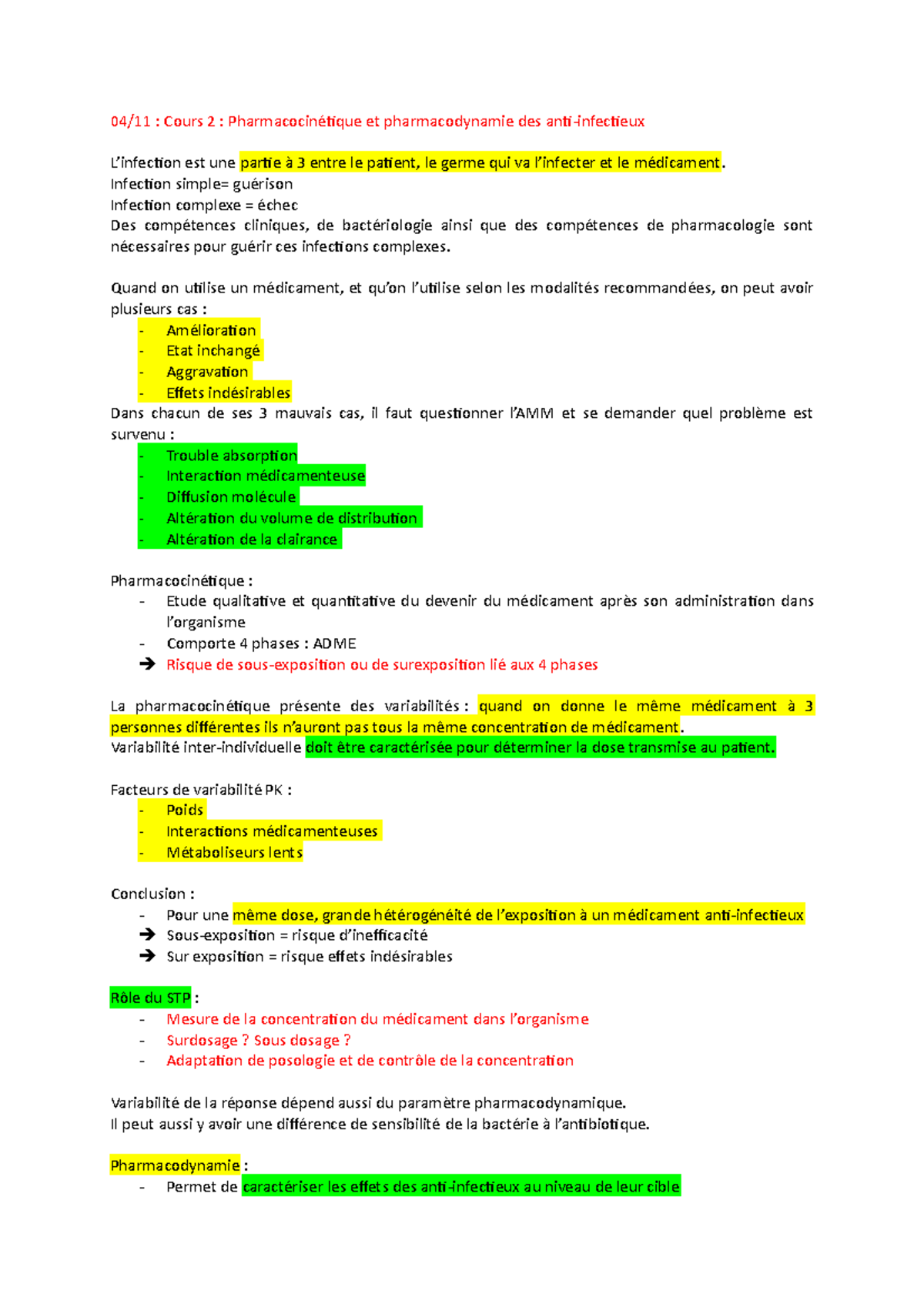 Cours 2 Pharmacocinétique et pharmacodynamie des anti-infectieux ...