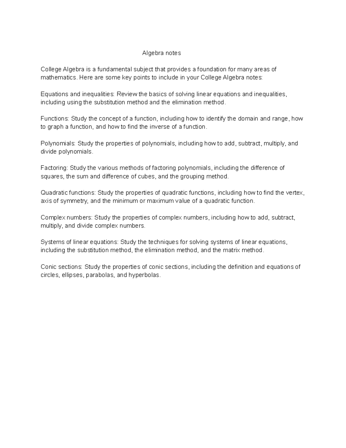 college algebra notes Ch 2 - Algebra notes College Algebra is a ...