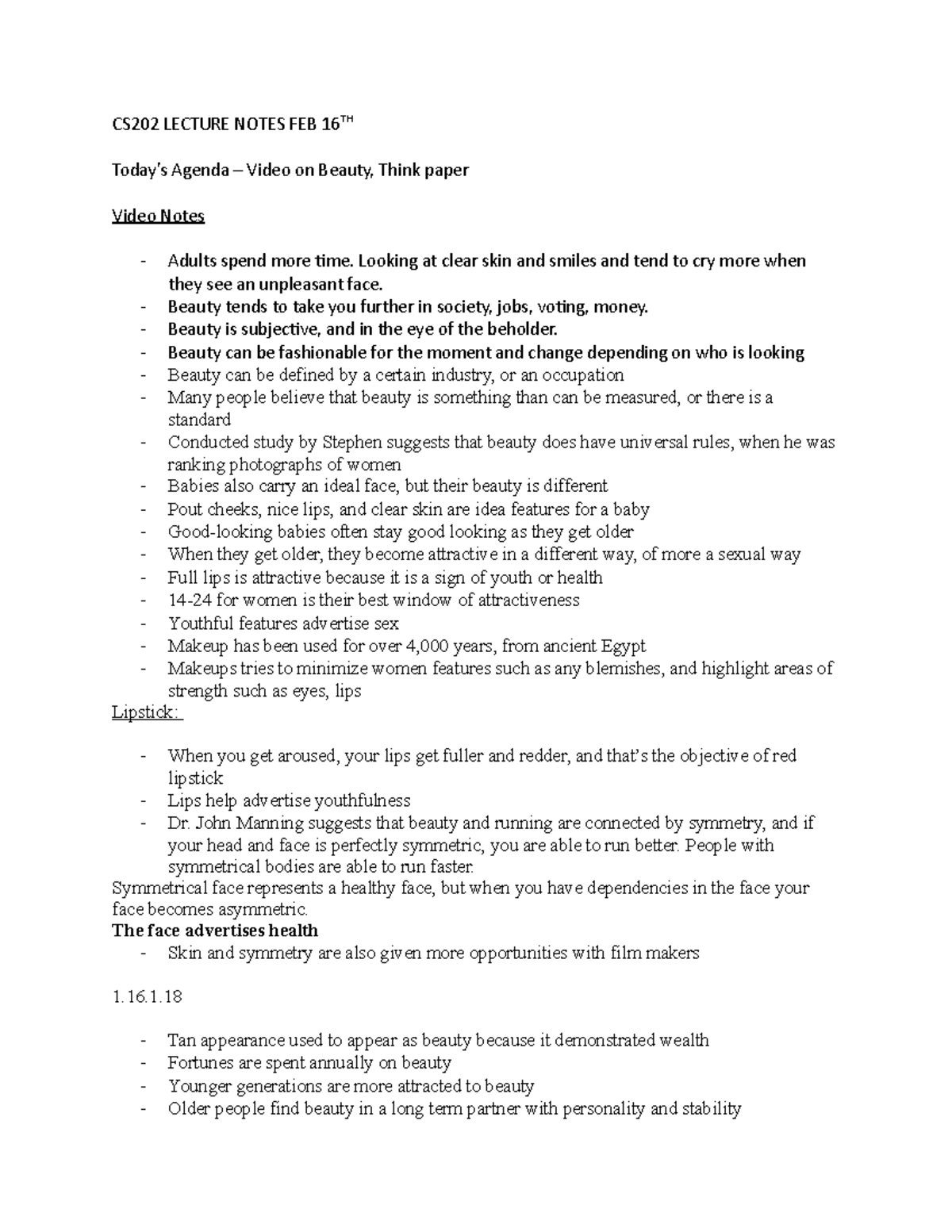 CS202 Lecture Notes FEB 16TH - Clothing and Beauty - CS202 - WLU - StuDocu