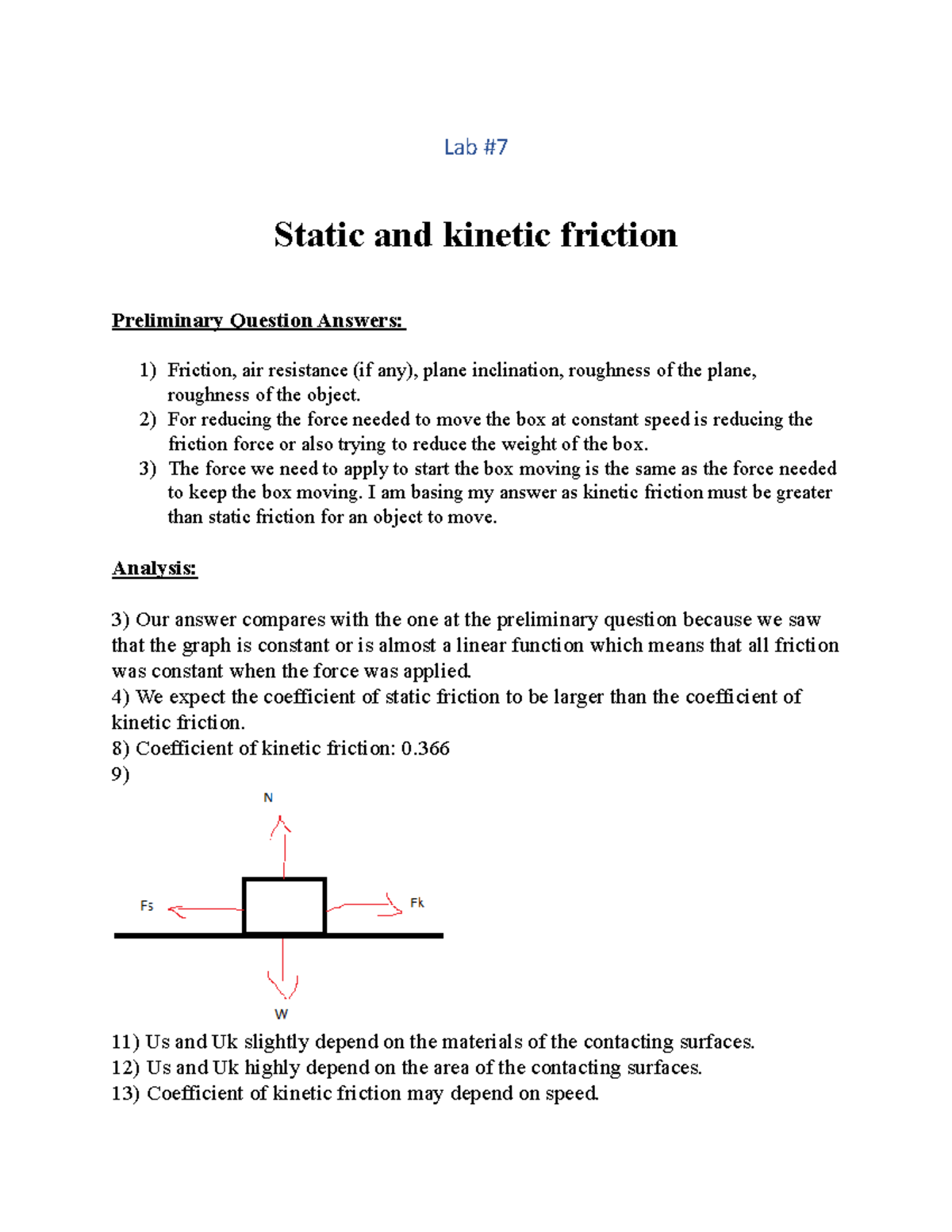 Lab Report 7.docx - Lab Static and kinetic friction Preliminary ...