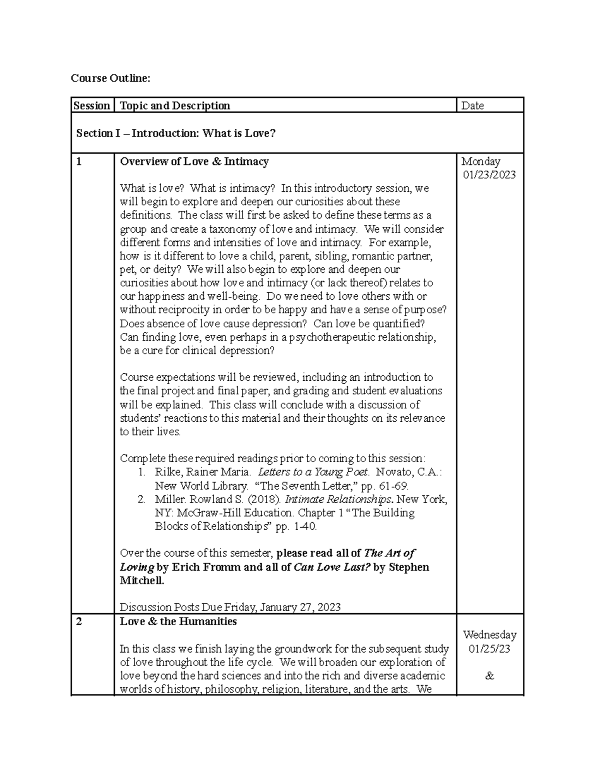 L.A outline - to read - Course Outline: Session Topic and Description ...