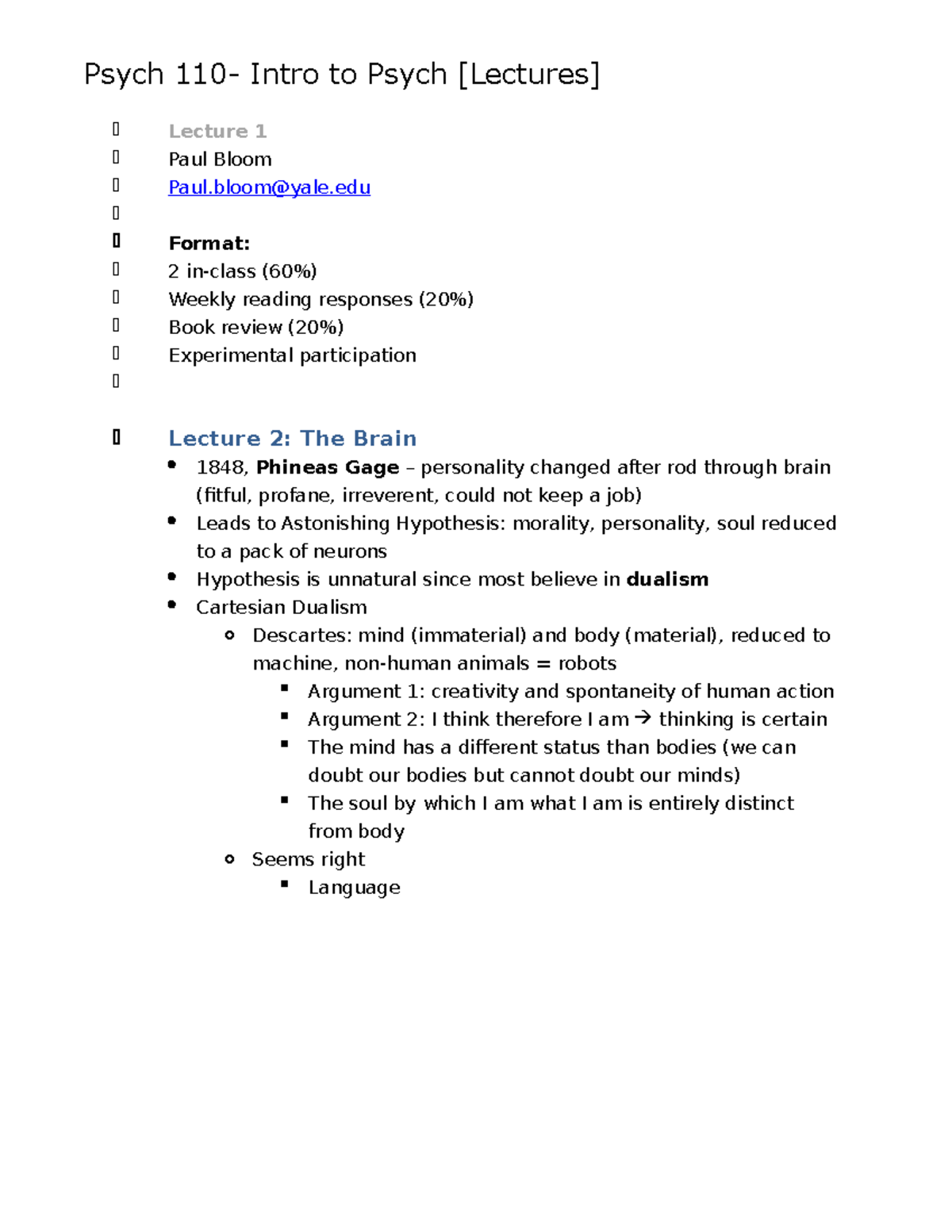 Psych Notes (Lectures 1-15) - Psych 110- Intro to Psych [Lectures ...