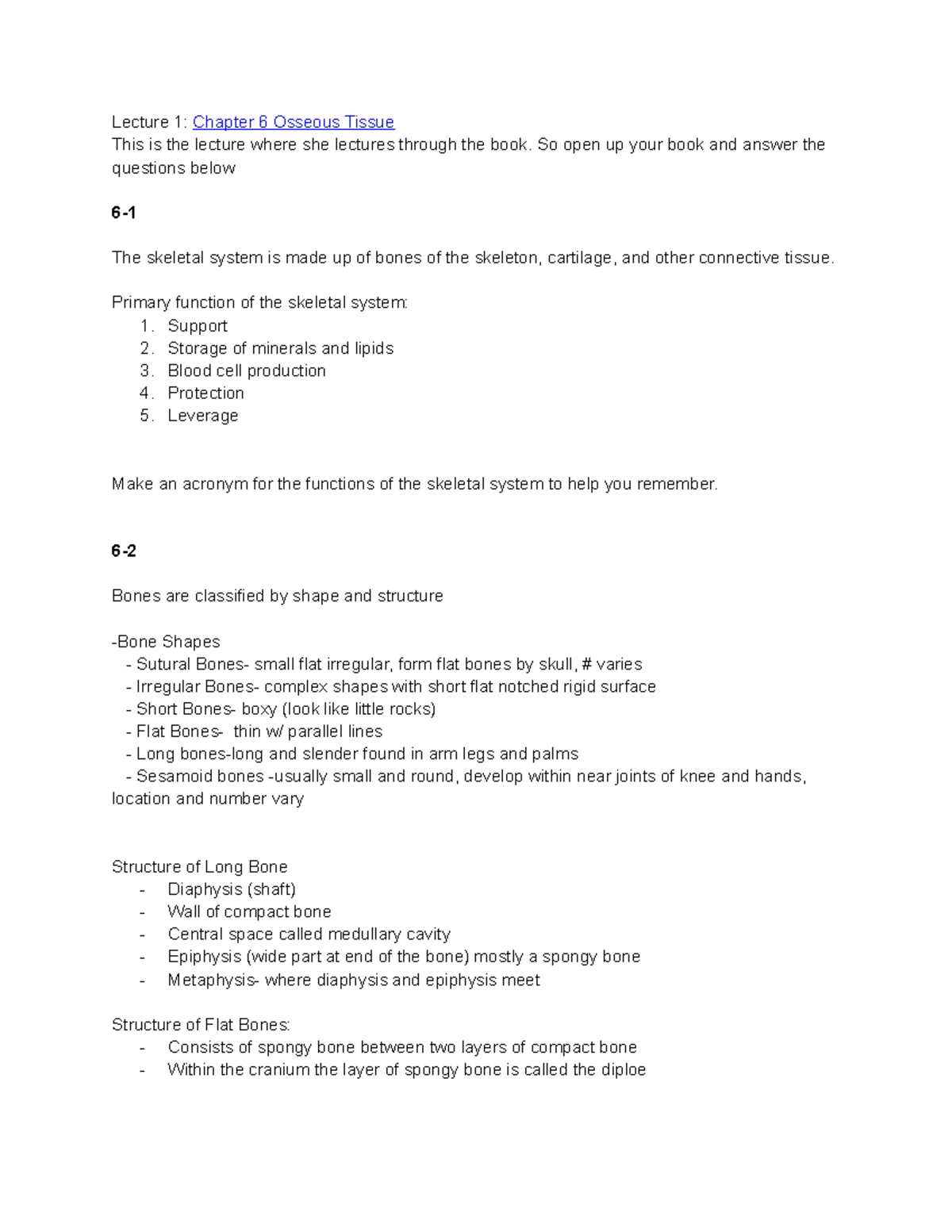 Bones and Bone Structures - Lecture 1: Chapter 6 Osseous Tissue This is ...