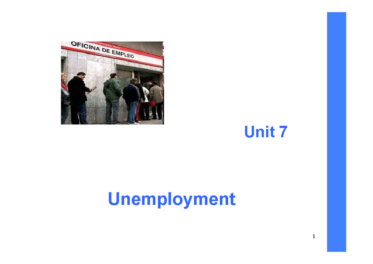 Unit 7 - apuntes - Unit 7 Unemployment 1 1. Identifying unemployment 2 ...